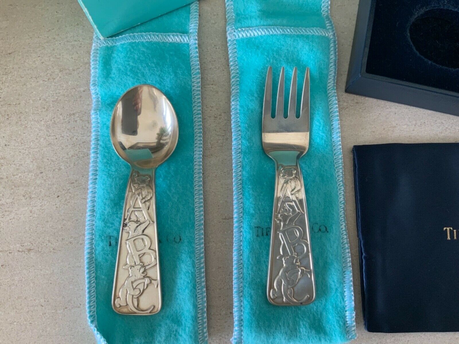 TIFFANY & Co. STERLING SILVER ABC BEARS BABY SET FORK AND SPOON | #18305263