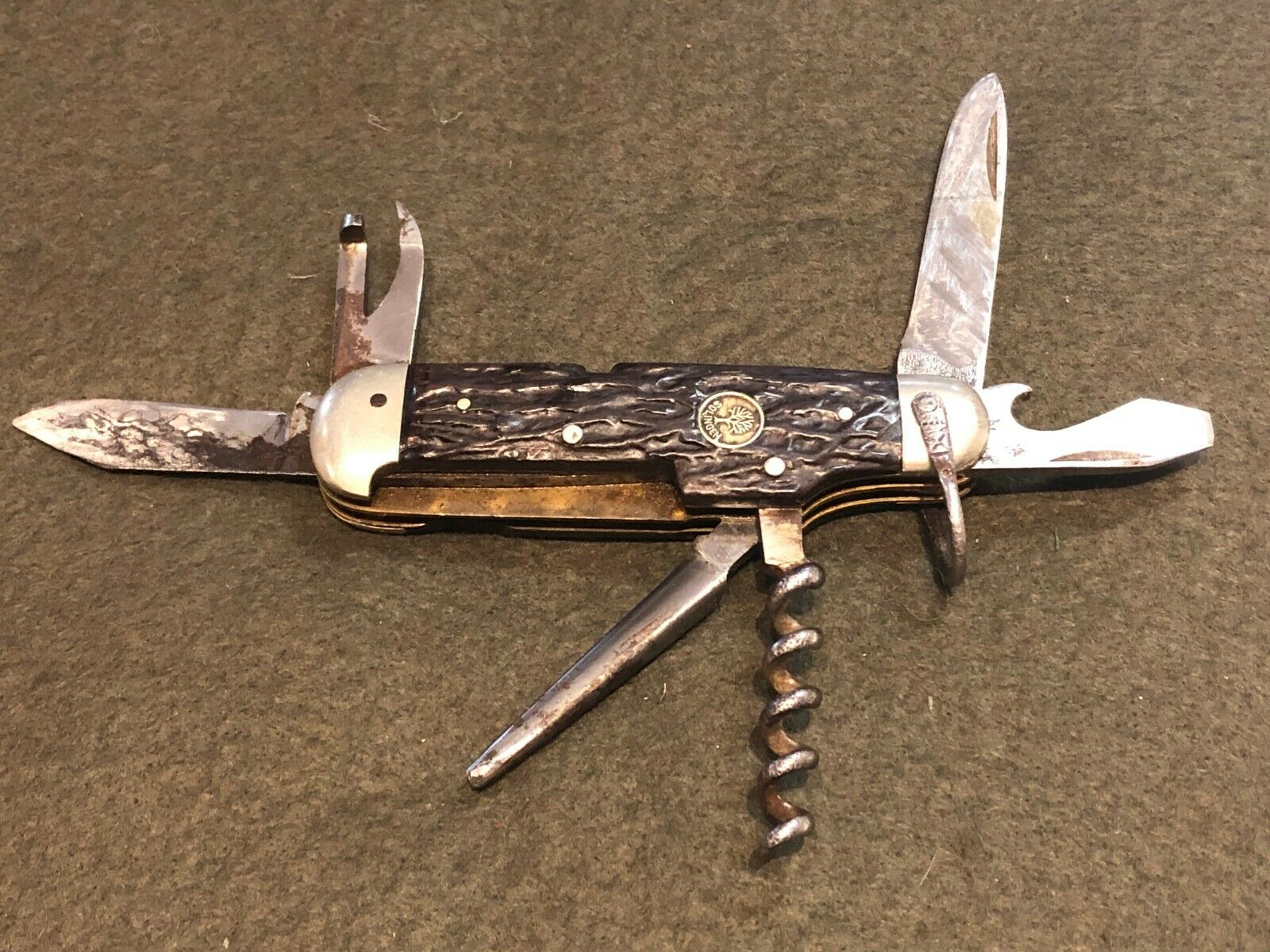 Vintage HERMANN H BOKER TREE BRAND 6 BLADE UTILITY POCKET KNIFE | #18219300
