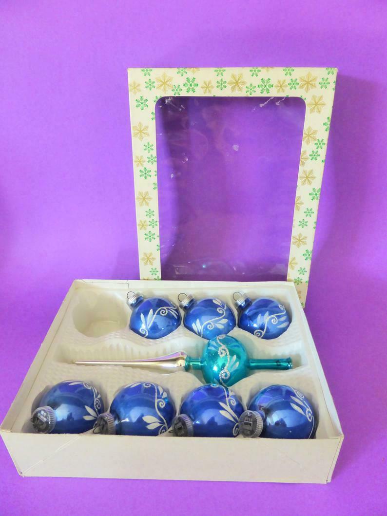 1950s Vintage West German Christmas Baubles, 7 Mercury Glass Balls ...