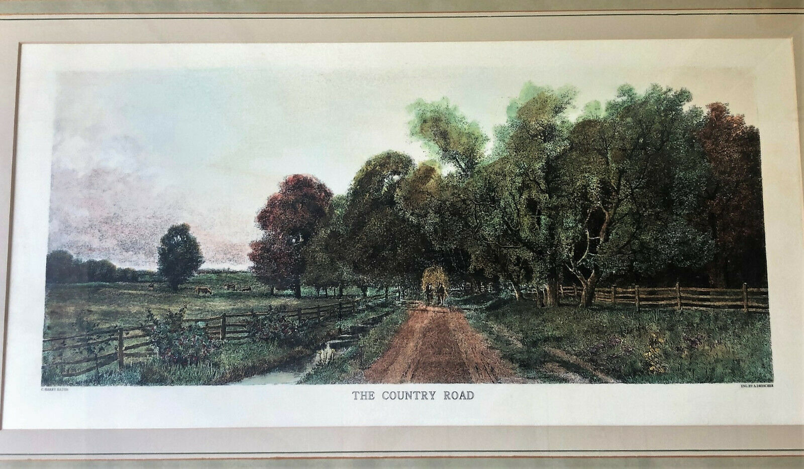 Antique Framed C. Harry Eaton Hand Colored Engraving - The Country Road ...