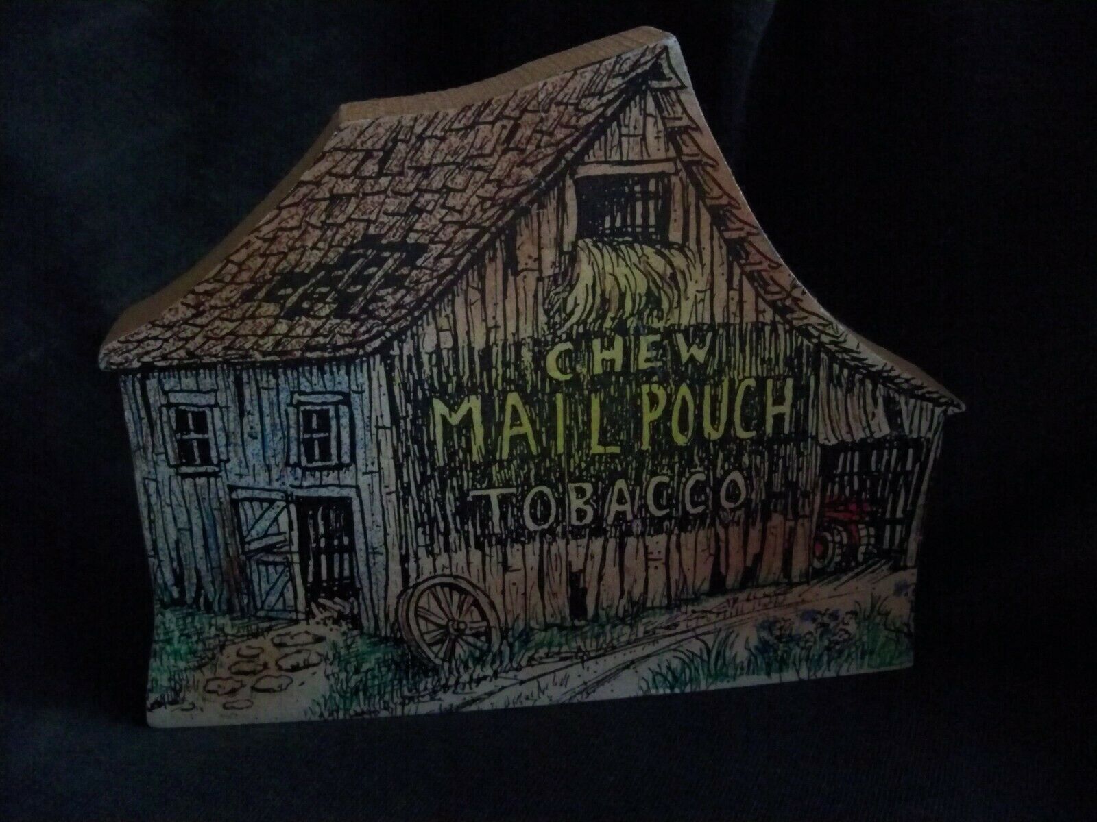Wooden Figurine Of Old Barn Advertising Chew Mail Pouch Tobacco Signed ...