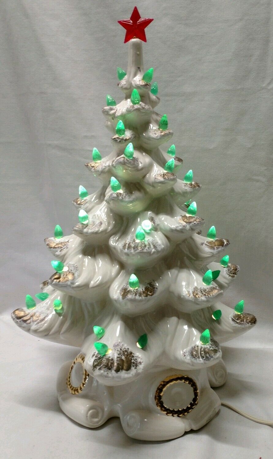 Vintage 17 " Flocked Lighted White Atlantic Mold Ceramic Christmas Tree ...