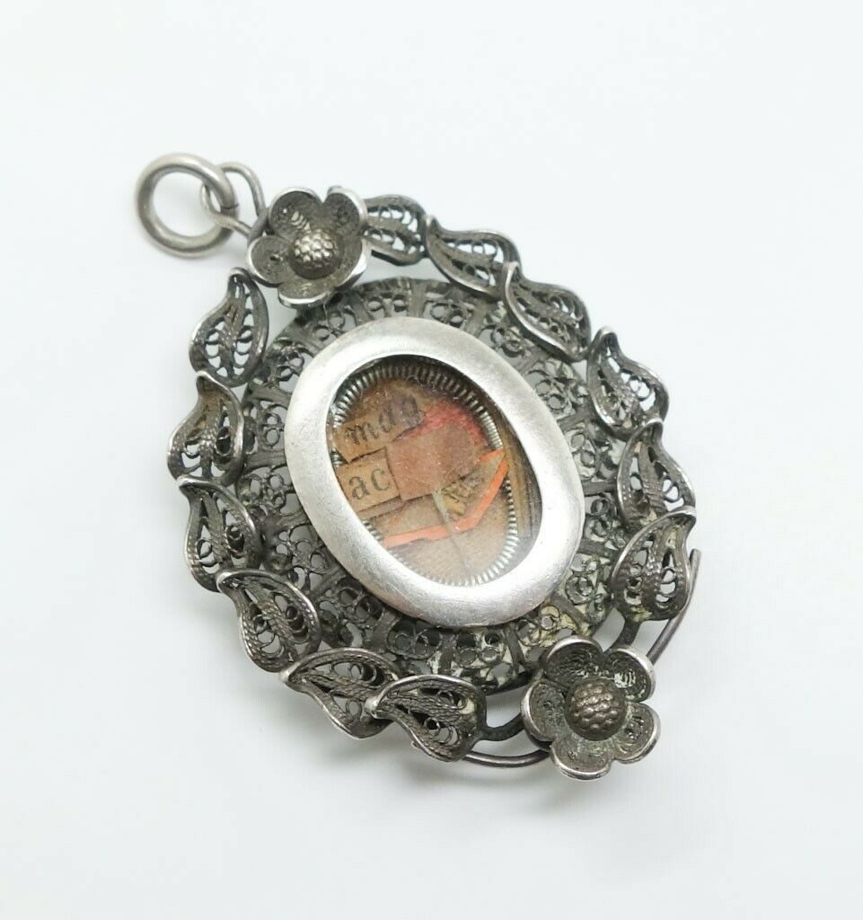 Antique Early 20c 800 Silver Filigree Religious Christian Relic Pendant ...