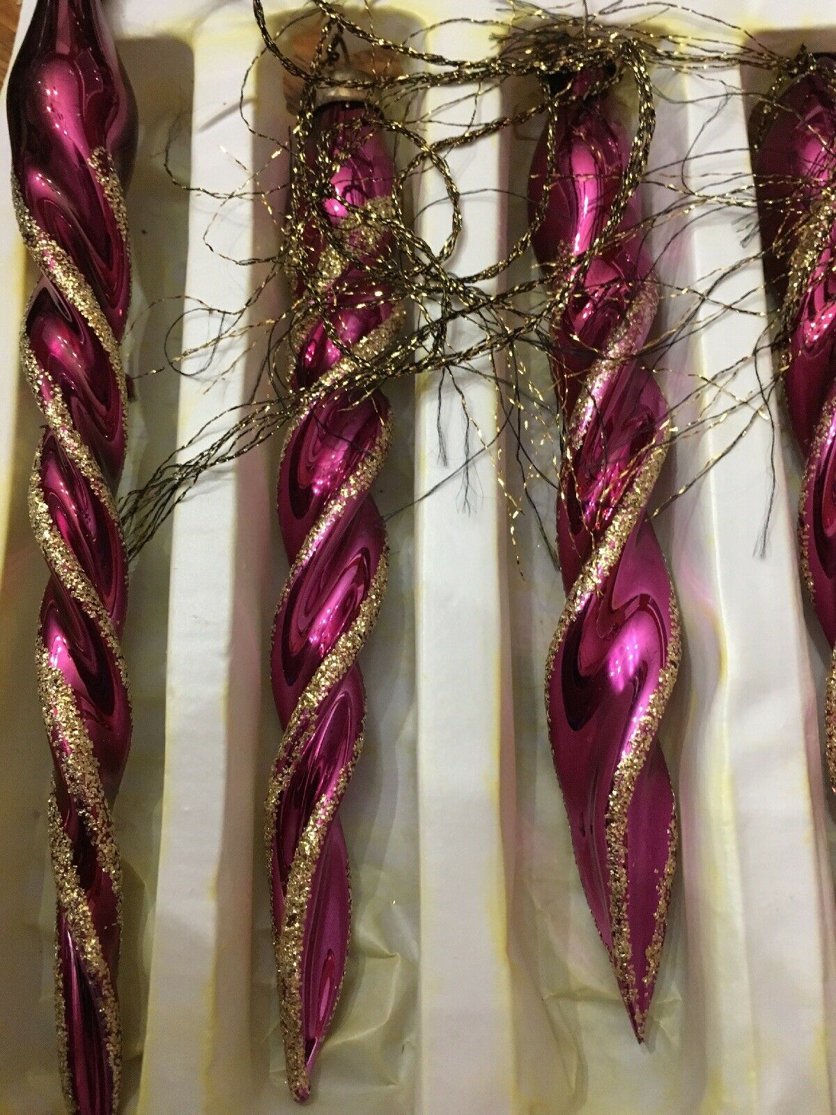 2 Boxes Vintage Purple Glass Long Christmas Tree Ornaments Glitter ...