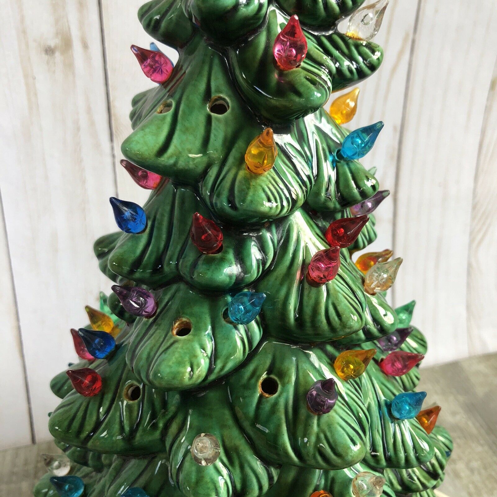 Vintage 12” Green Ceramic Light Up Christmas Tree Colored Lights ...