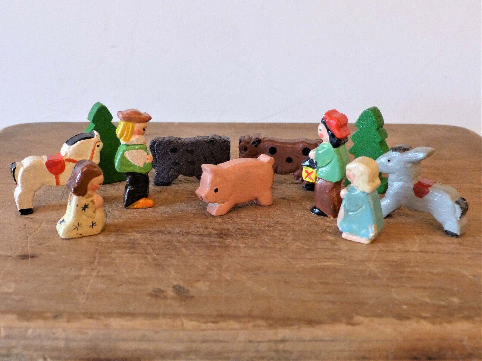 Vintage 11PC Erzgebirge GERMAN Christmas PUTZ Miniature WOOD NATIVITY ...