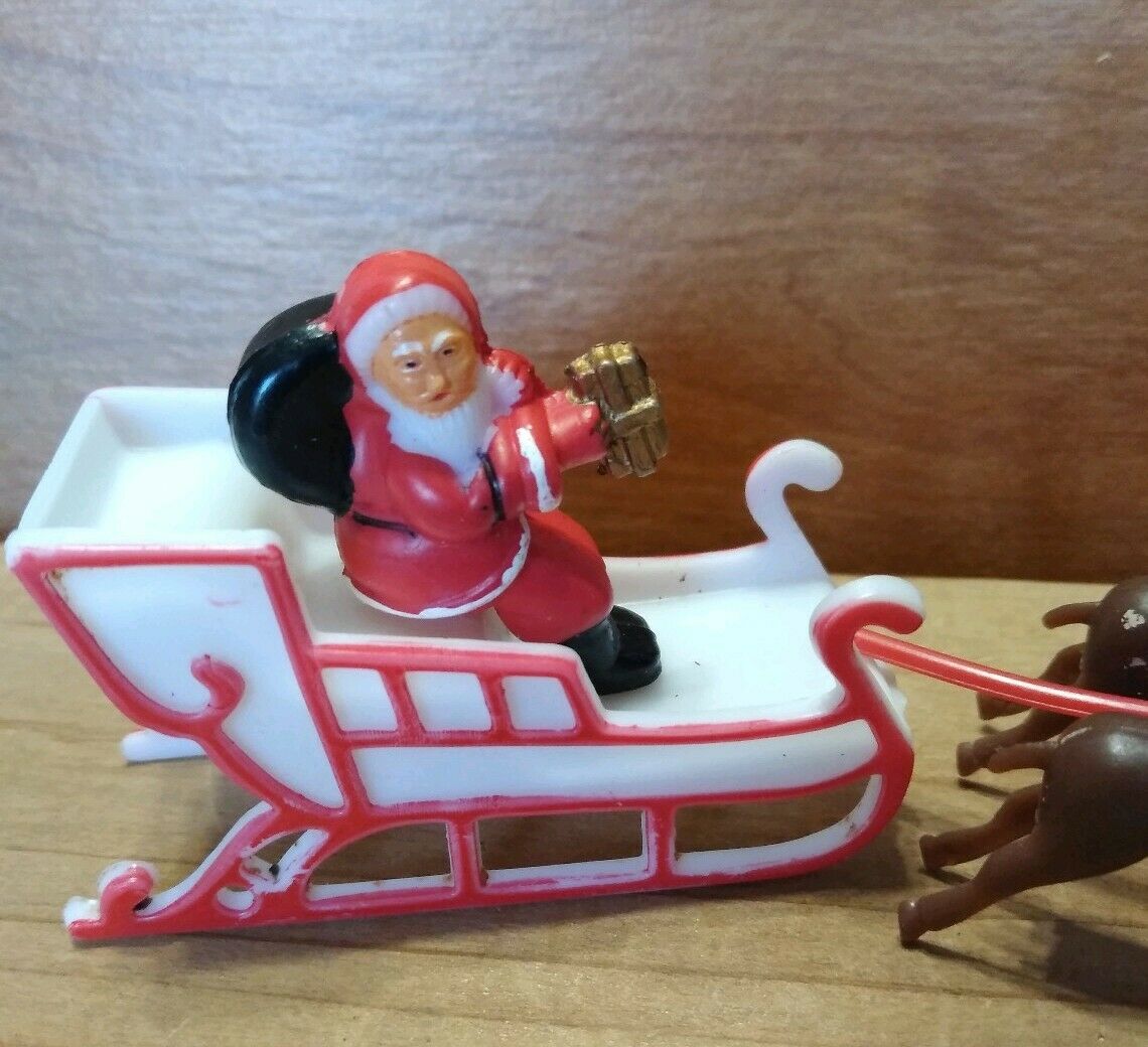 Vintage Plastic Santa Sleigh Reindeer Christmas Figures Floral Pick ...