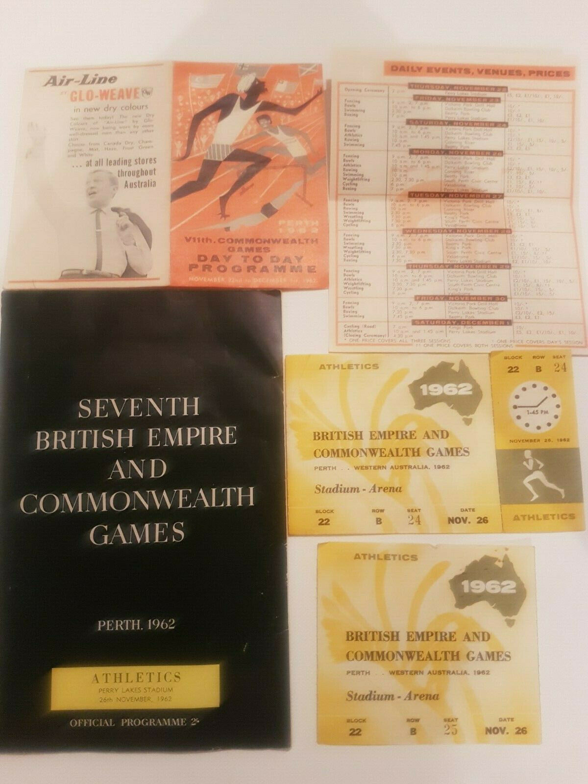 Vintage Commonwealth Games Perth 1962 Souvenir Guide, Tickets Etc ...