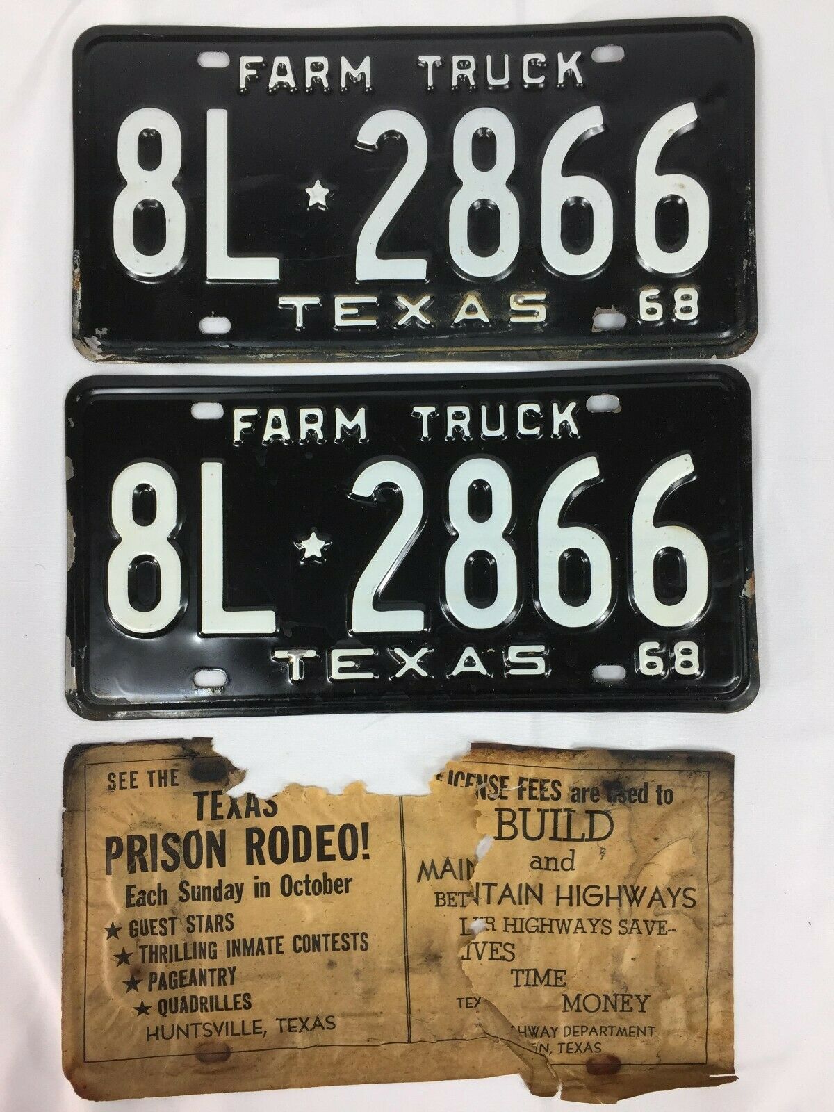 Vintage 1968 Texas Farm Truck License Plate Set Paint Unrestored ...