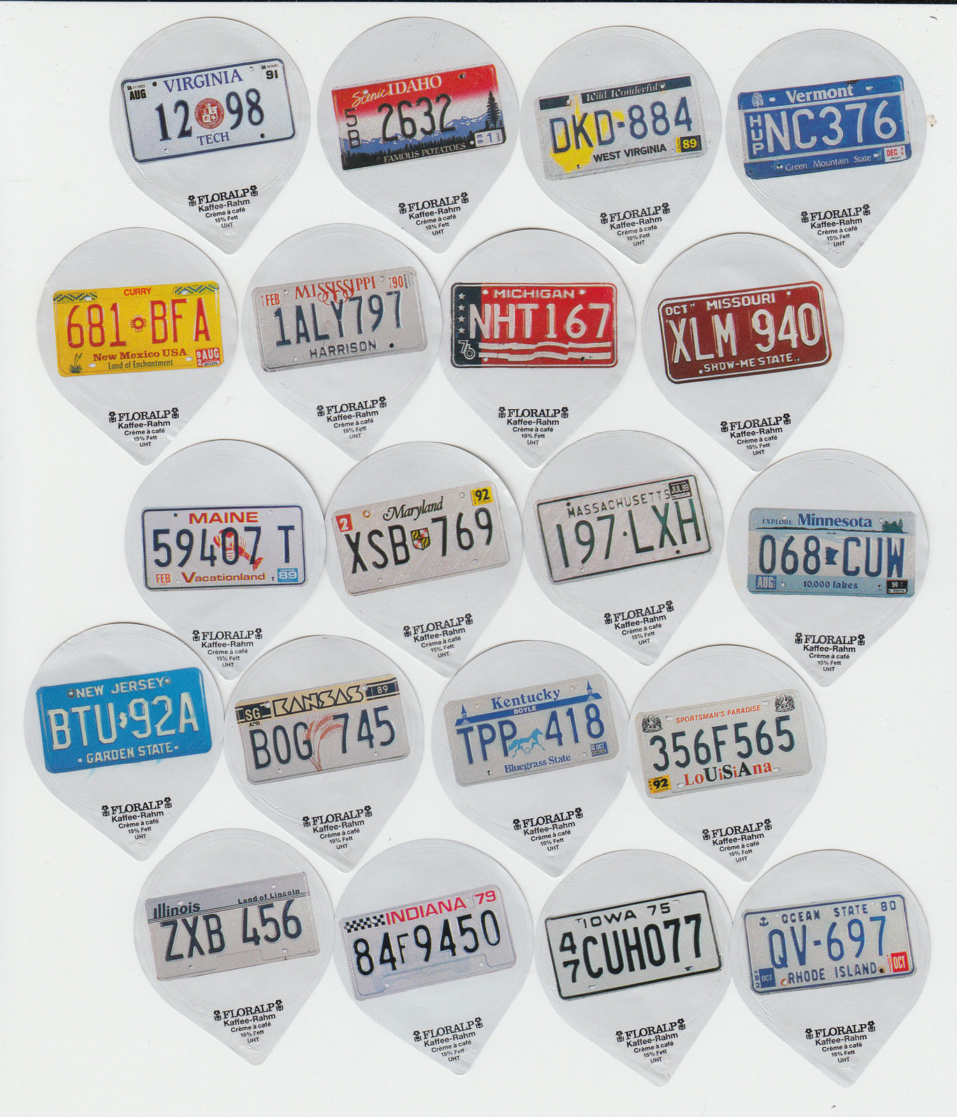 US State Car License Plates : Complete Creamer Top Set | #19329721