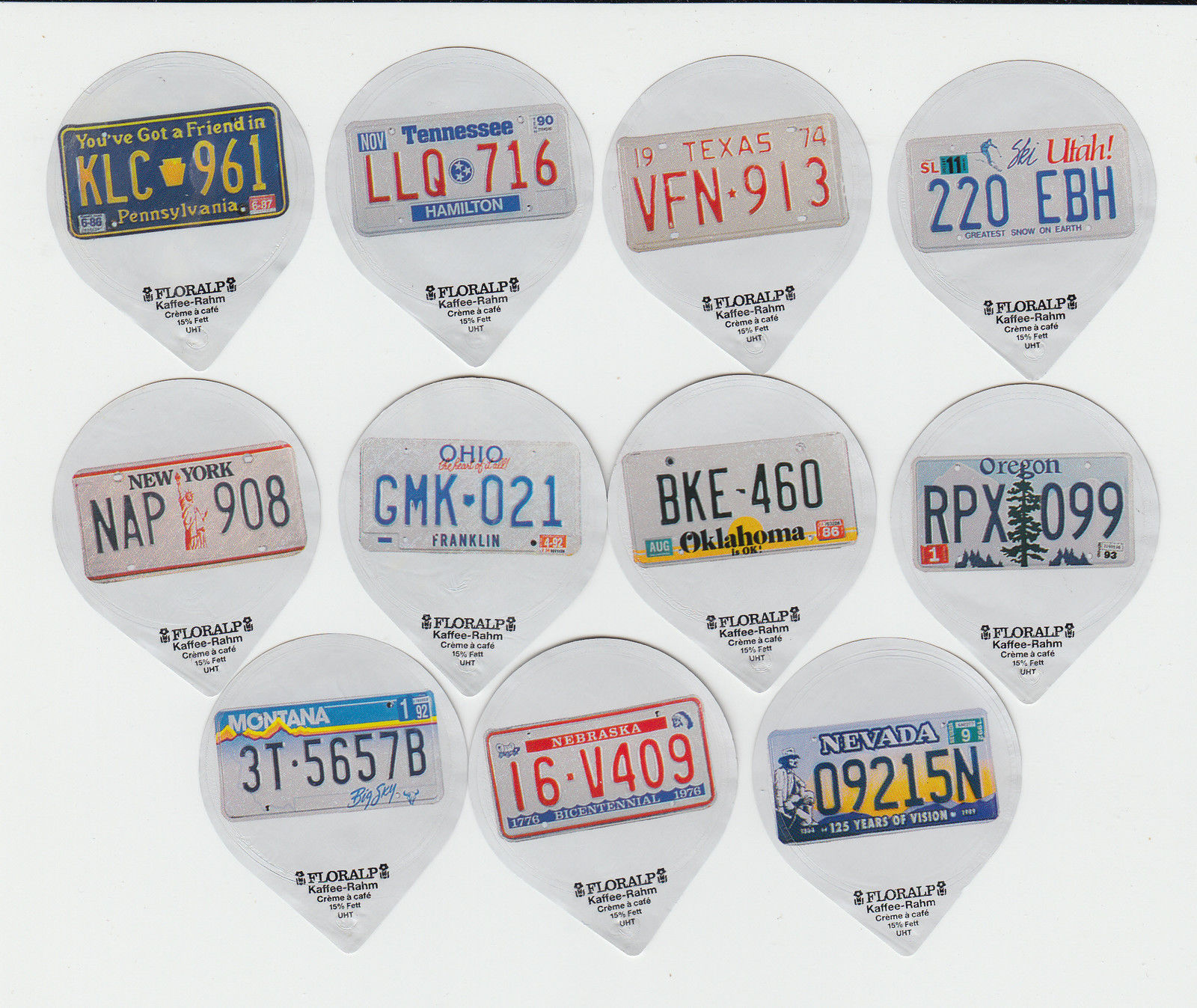 US State Car License Plates : Complete Creamer Top Set | #19329721
