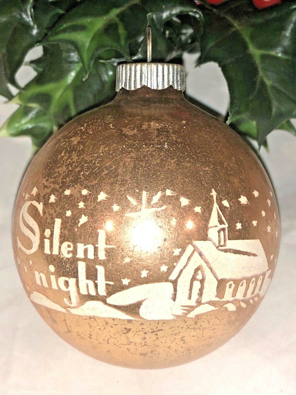 Vintage SHINY BRITE Stenciled SILENT NIGHT Mercury Glass CHRISTMAS BALL ...