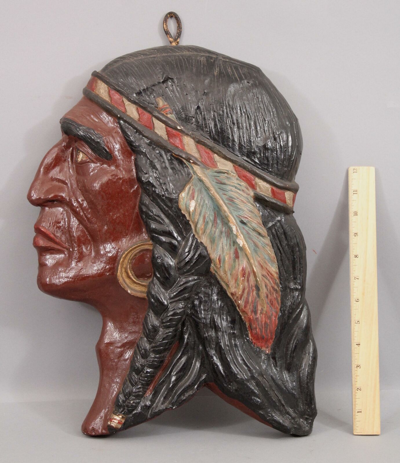 Large Antique Western Native American Indian Warrior Chalkware Plaster ...