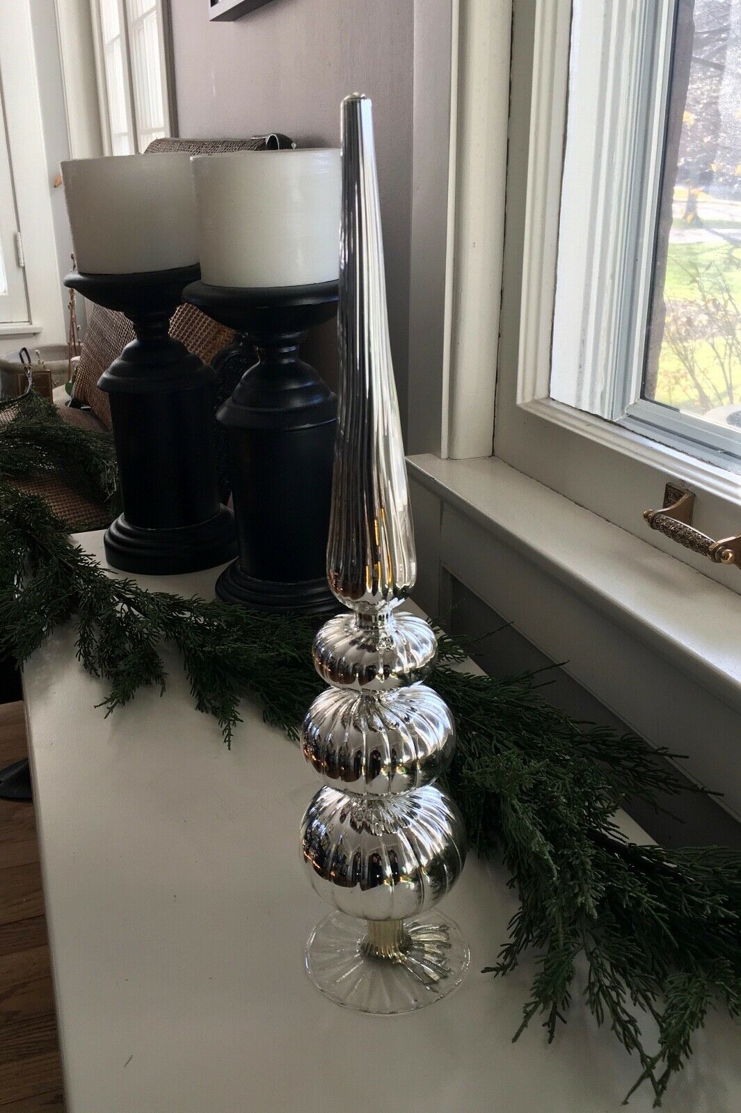 VTG Silver Finial Mercury Glass Christmas Tree Table Topper 17” | #18031977