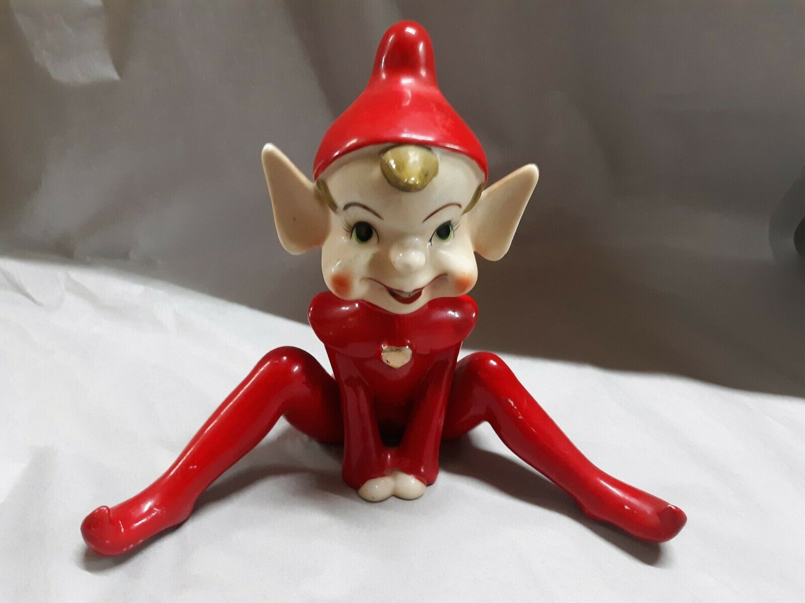 VINTAGE LARGE CERAMIC ELF PIXIE BIG EARS SITTING CHRISTMAS FIGURINE ...