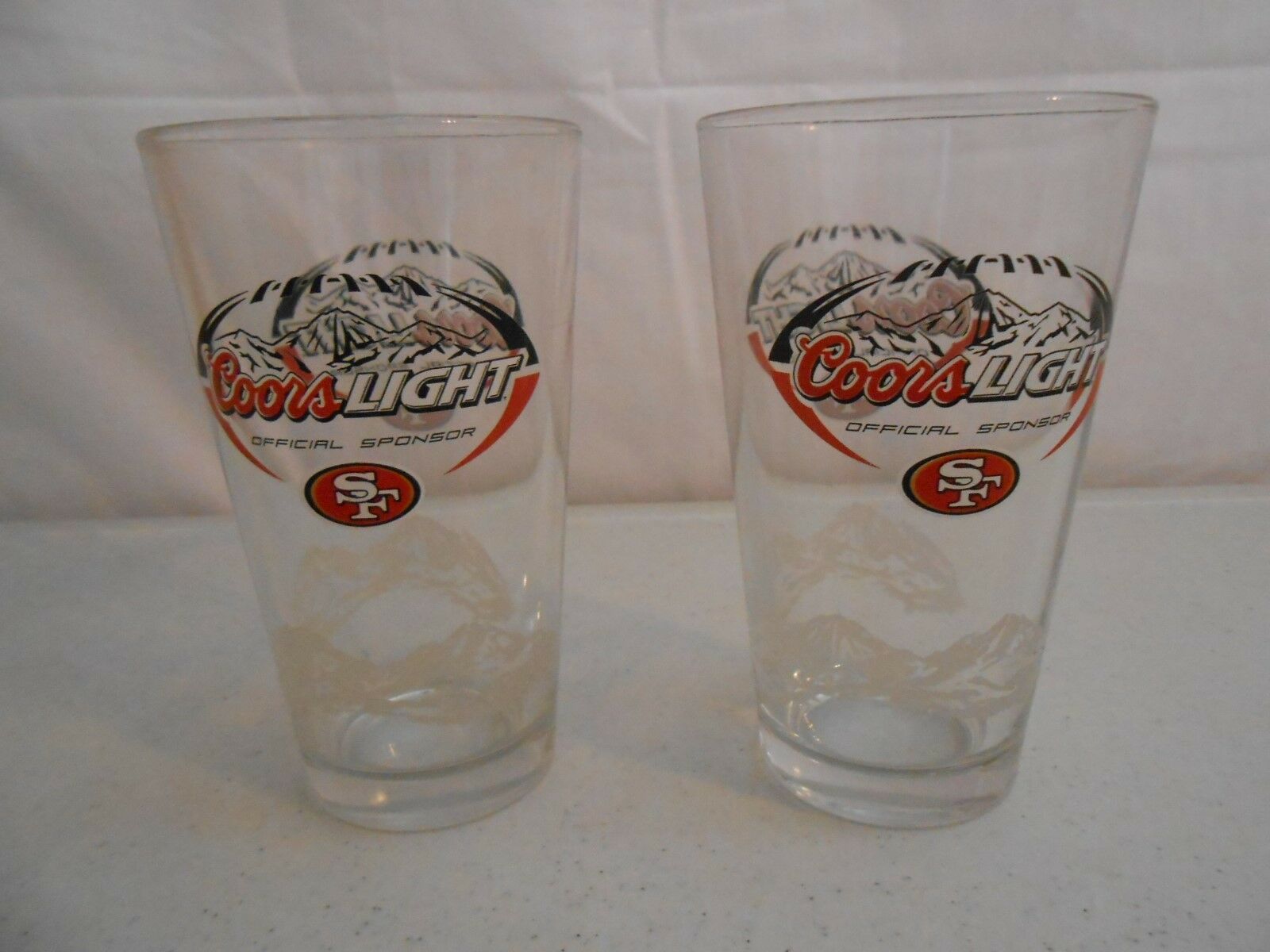 SET TWO COORS LIGHT NFL SAN FRANCISCO 49ERS ETCHED BEER PINT GLASS ...