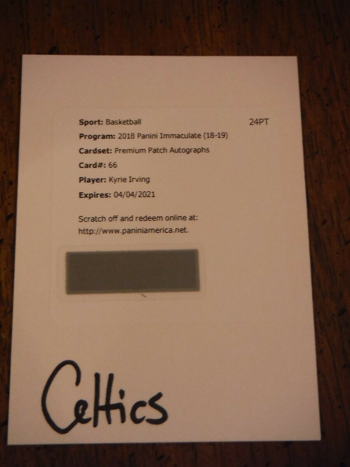 2018 - 19 Immaculate Kyrie Irving Premium Patch Auto Card | #18069673