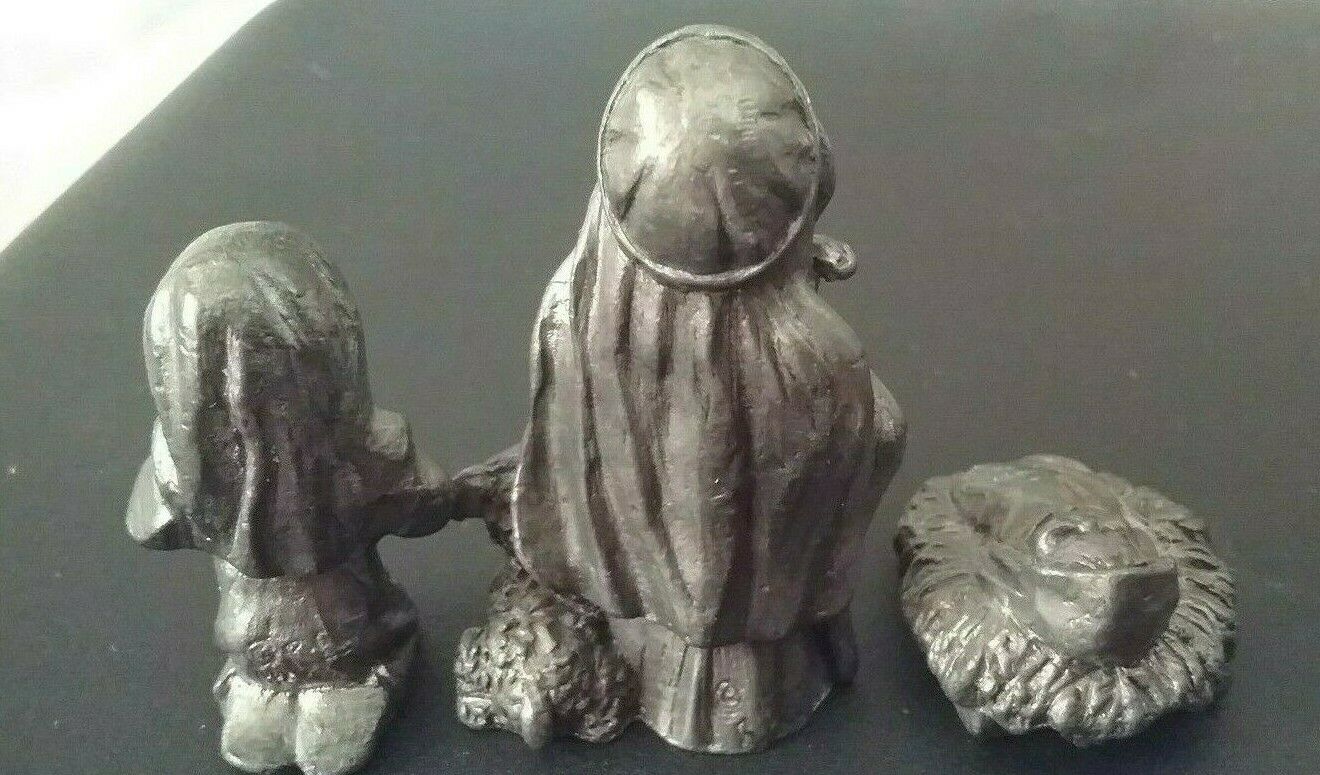 VTG Christmas 3 Piece Mini Pewter Nativity Set Figurines Miniature Baby ...