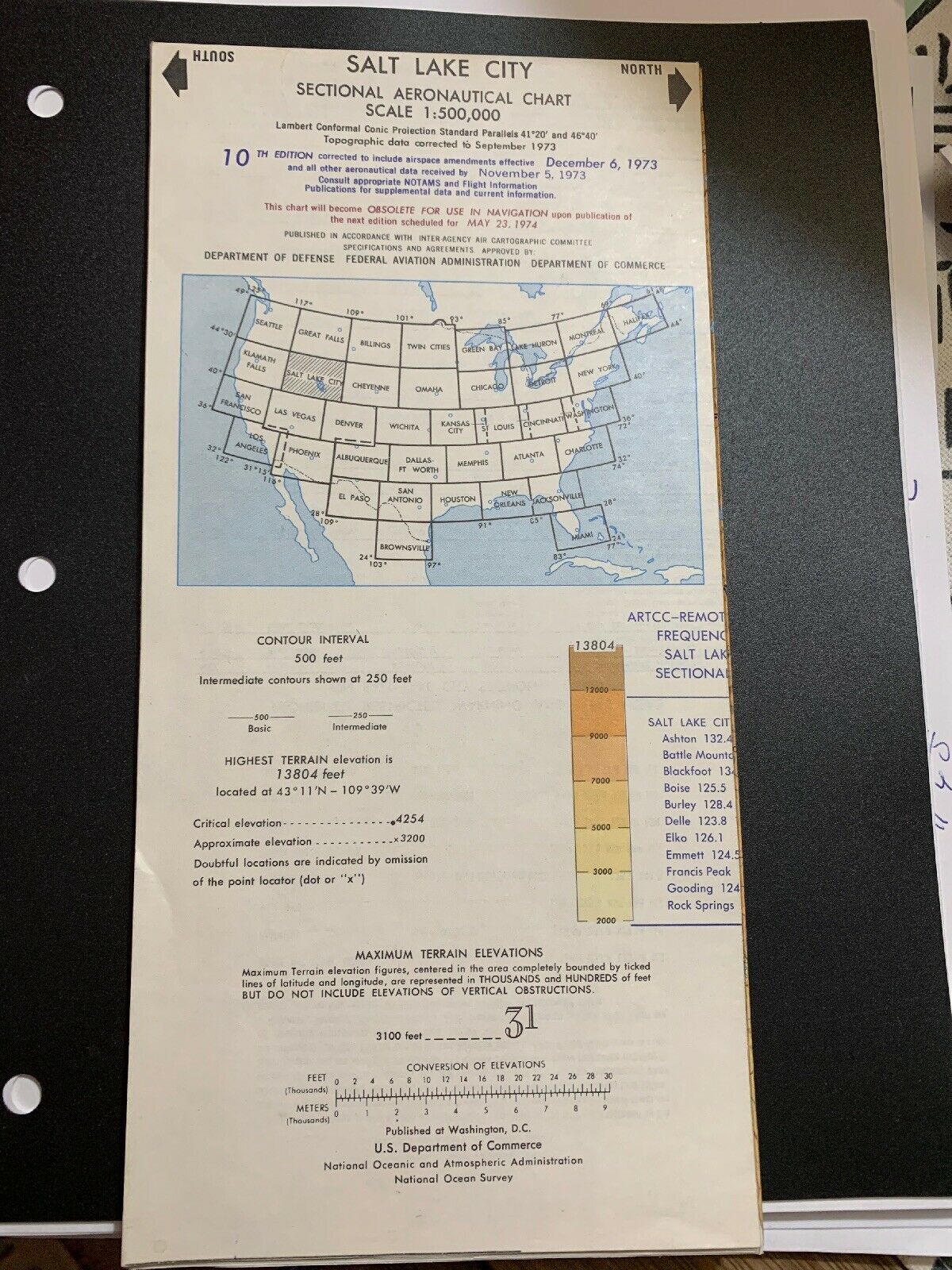 Vintage 1973 Salt Lake City Sectional Aeronautical Aviation Chart Map ...