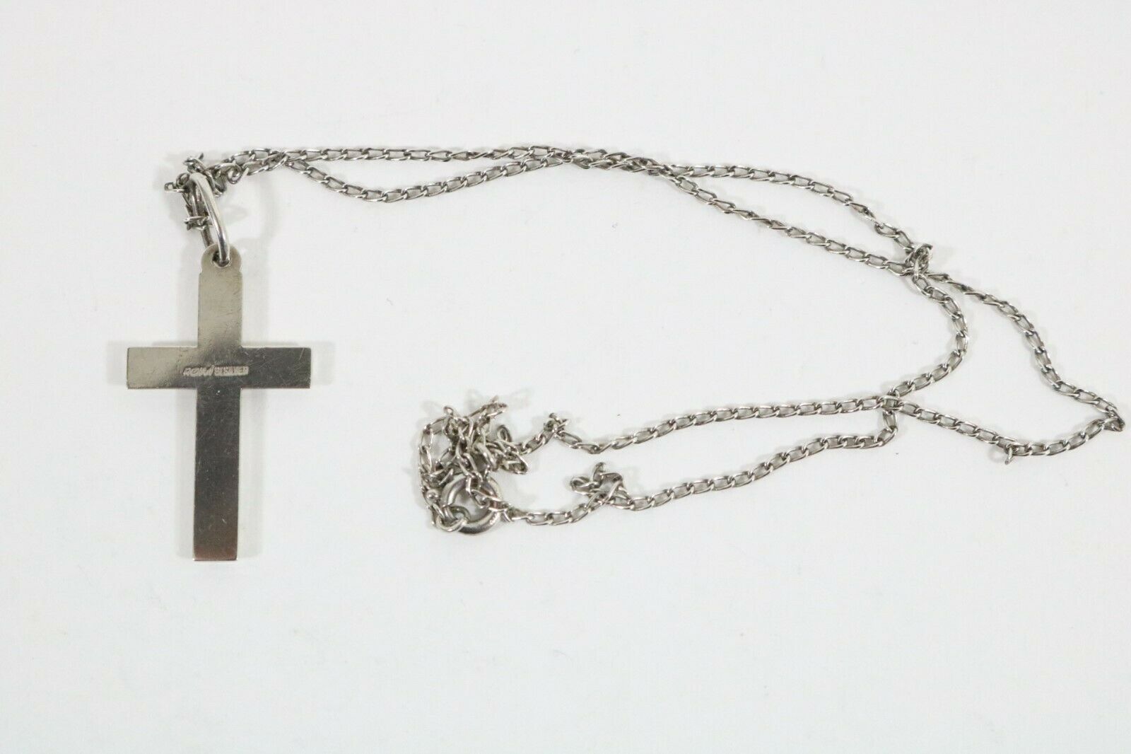 Vintage Marked Sterling Silver Christian Cross And Chain VGC | #17893225
