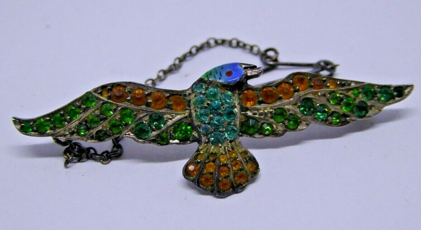 Stunning Vintage Sterling Silver Enamel And Paste Stone Set Bird Brooch ...