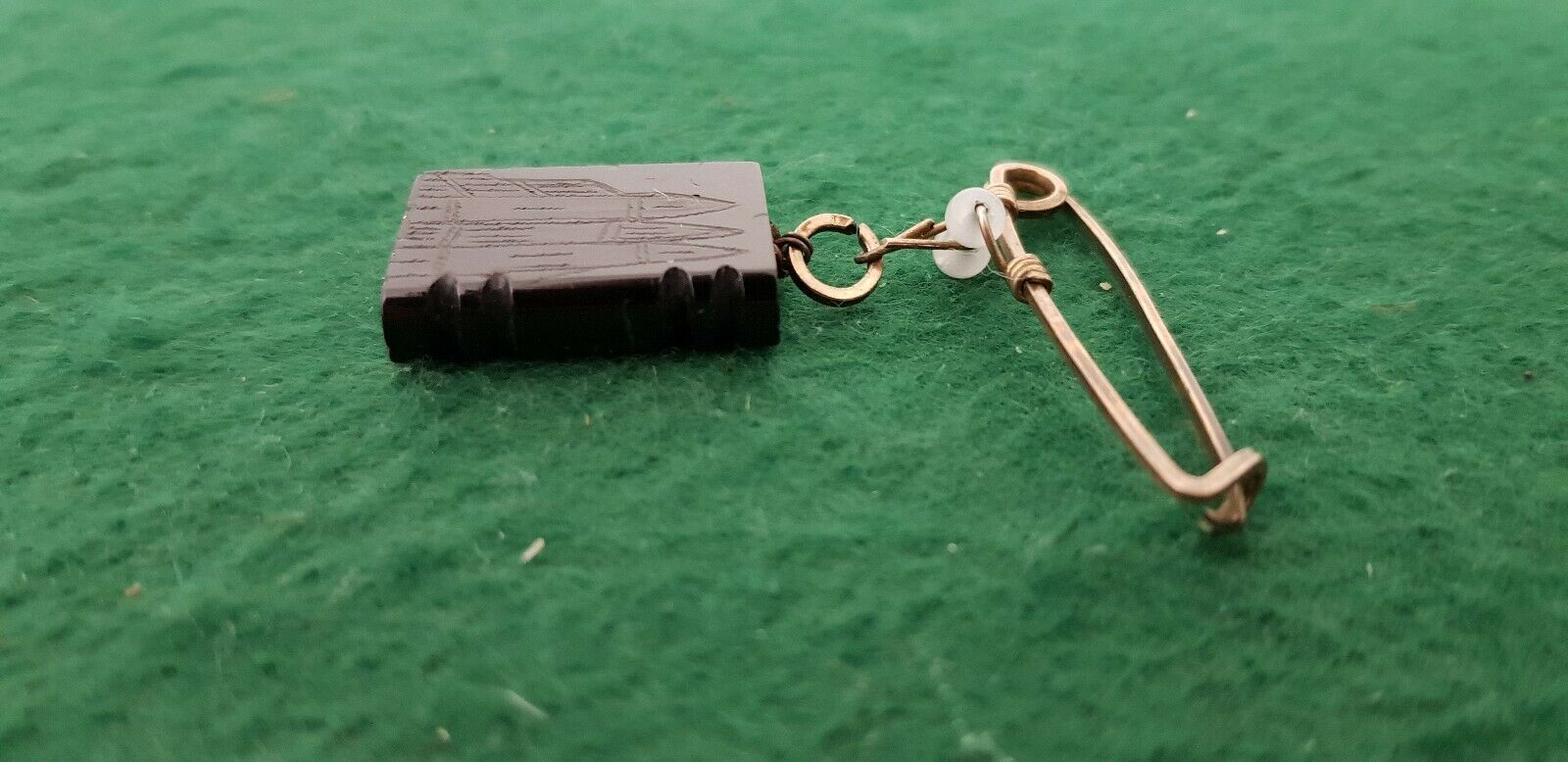 Vintage Whitby Jet Engraved With The Abbey On A Book Pin Brooch | #17865571