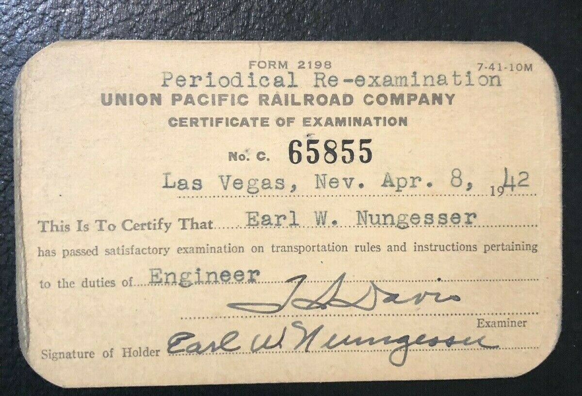 1942 UNION PACIFIC RAILROAD COMPANY CERTIFICATE OF EXAMINATION. | #19493669