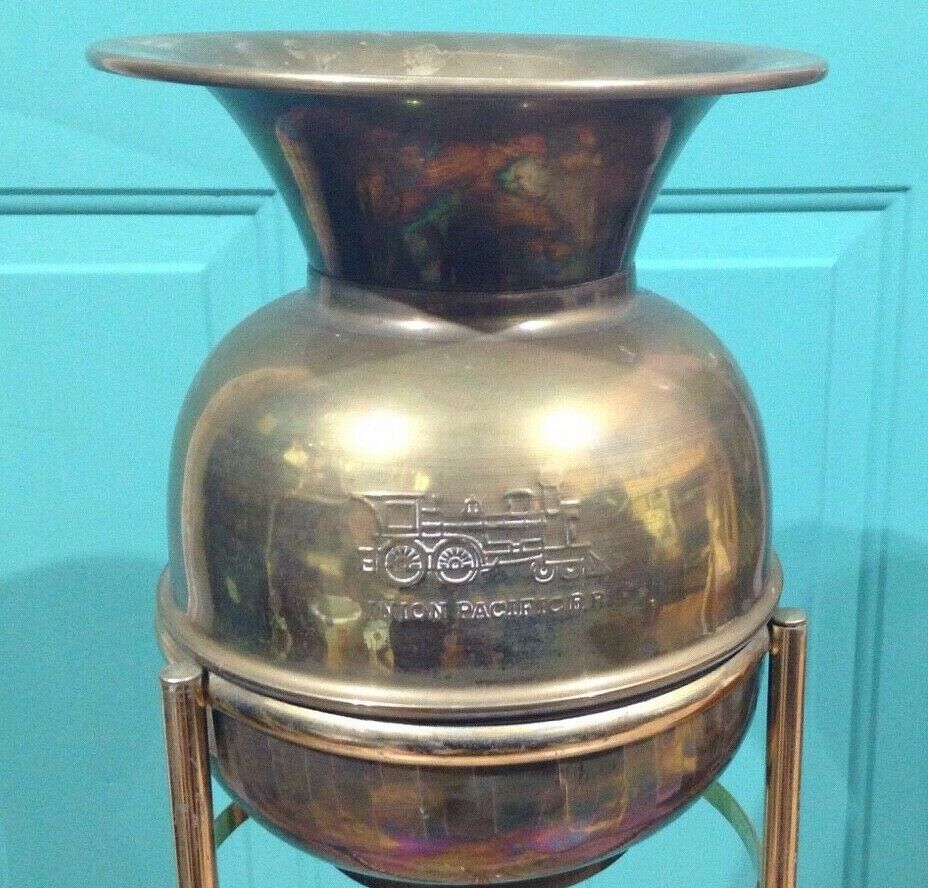 Vintage Union Pacific RR Brass Tobacco Spittoon Train Railroad Pot W ...