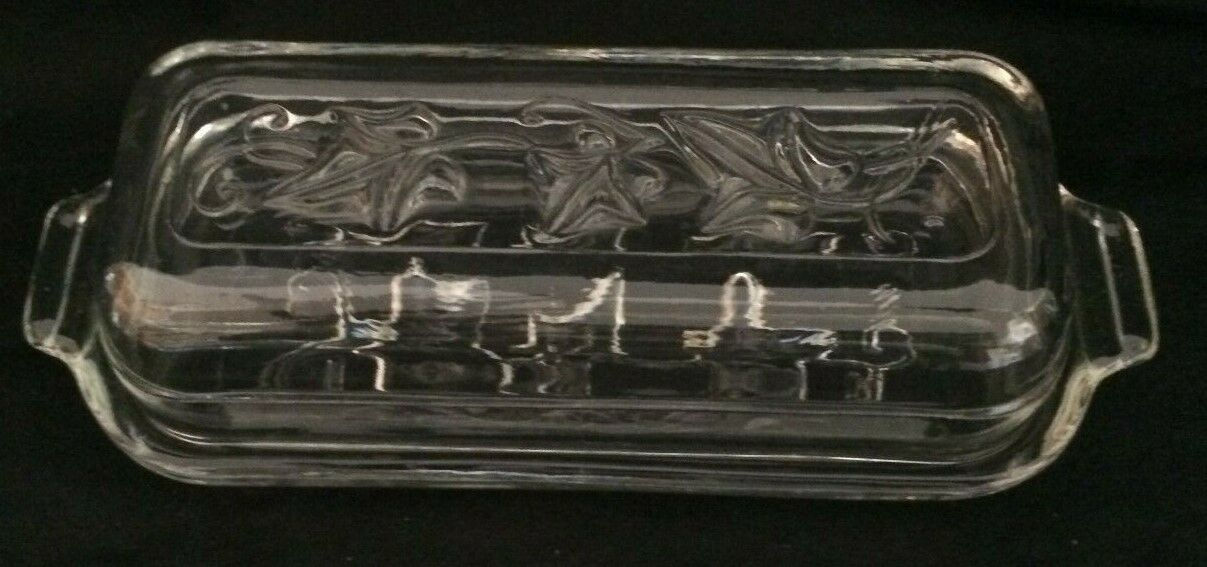 Vintage Hazel Atlas Clear Glass Stick Butter Dish With Embossed Ivy ...