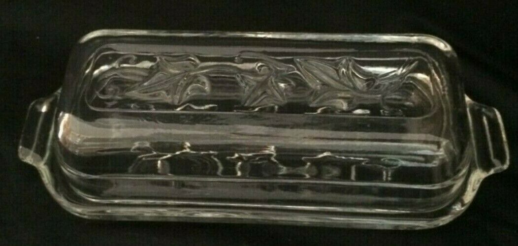 Vintage Hazel Atlas Clear Glass Stick Butter Dish With Embossed Ivy ...