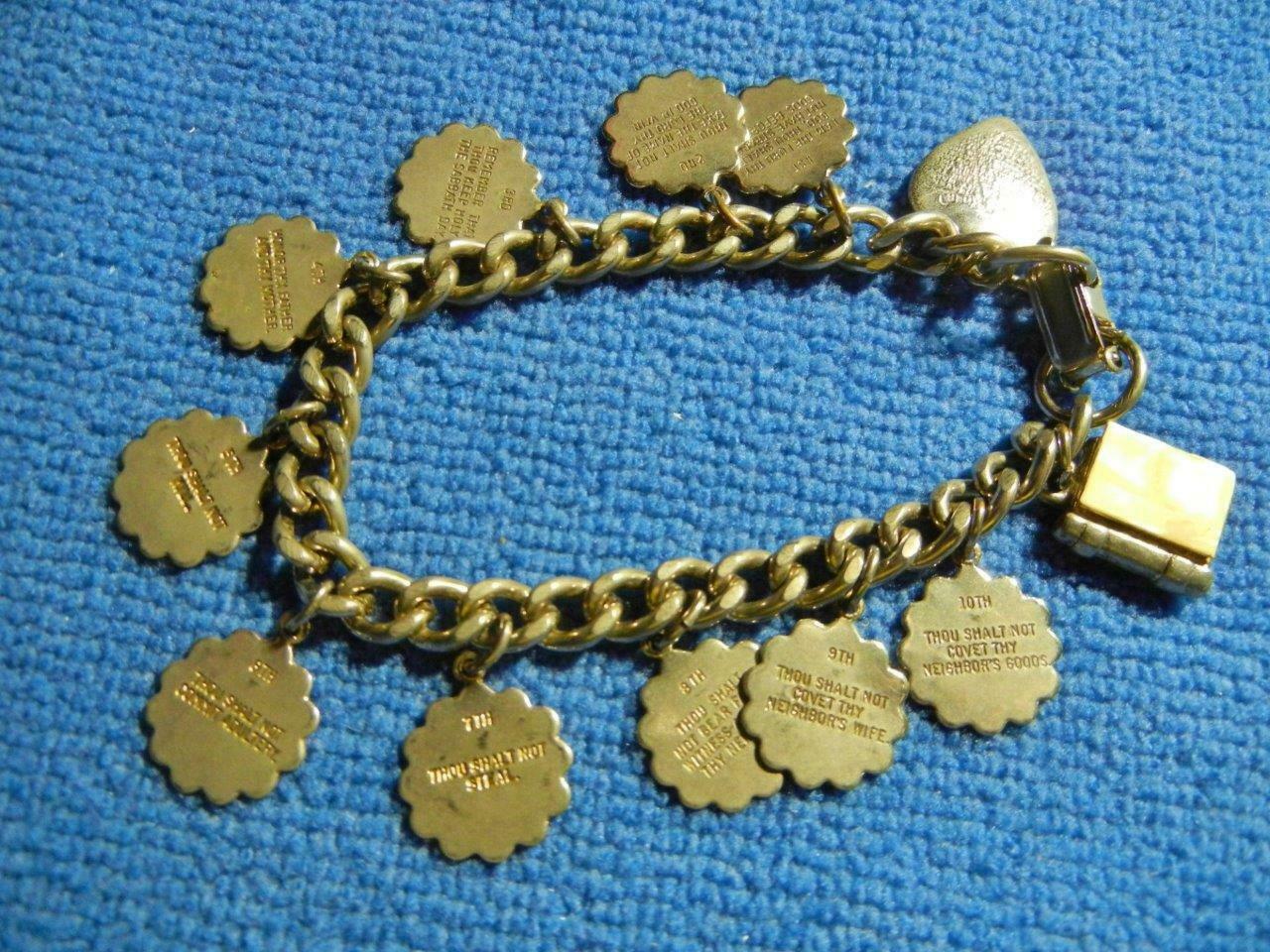VINTAGE TEN COMMANDMENTS CHARM BRACELET WITH BIBLE AND HEART WITH LORDS ...