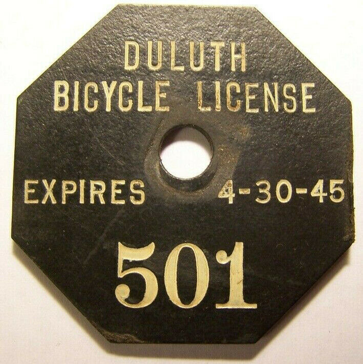 Vintage 1945 Duluth Minnesota Bicycle License Plate/WWII Minn Paper ...