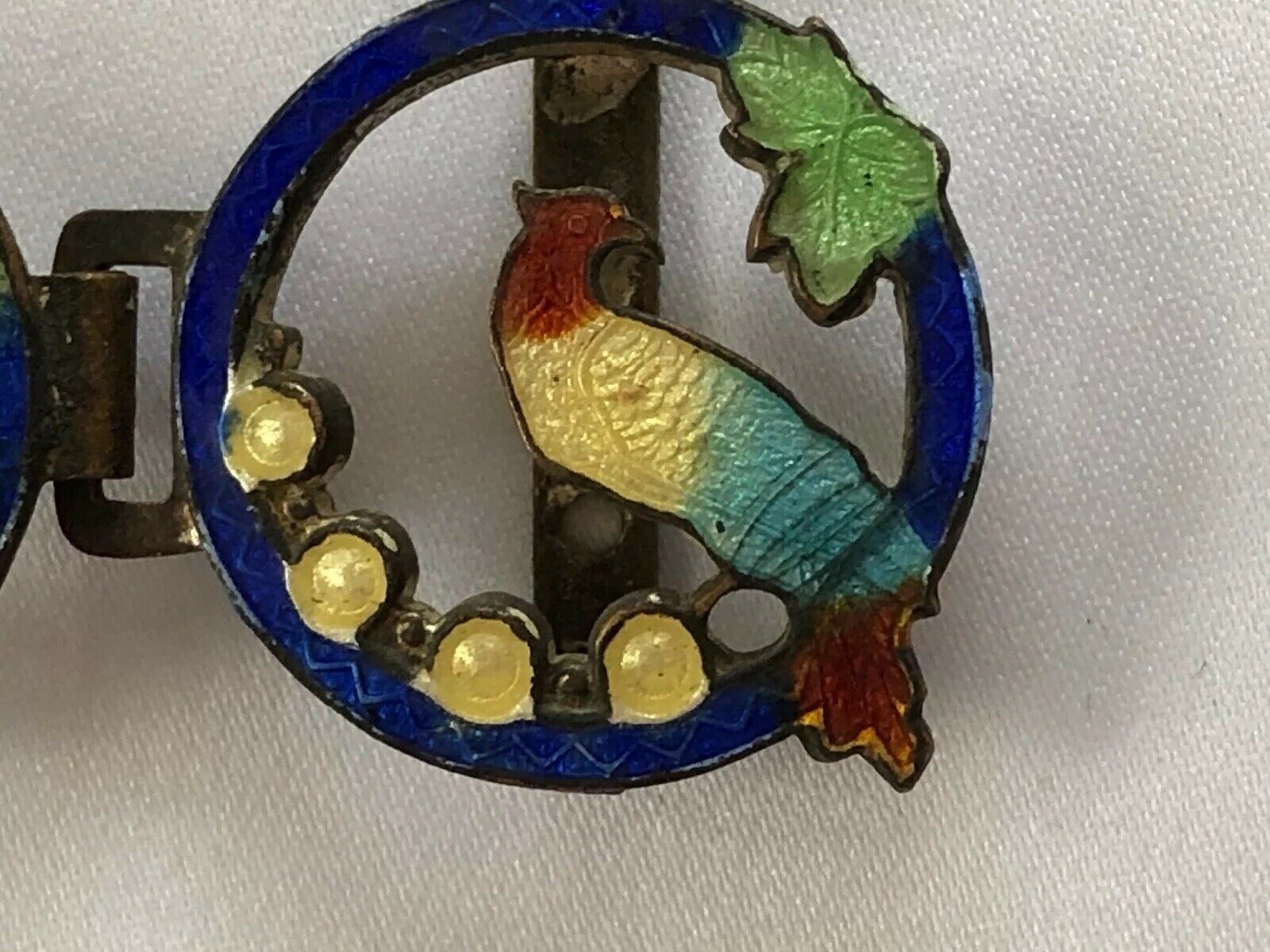 Vintage Guilloche Enamel Birds Belt Buckle Pot Metal | #17633321