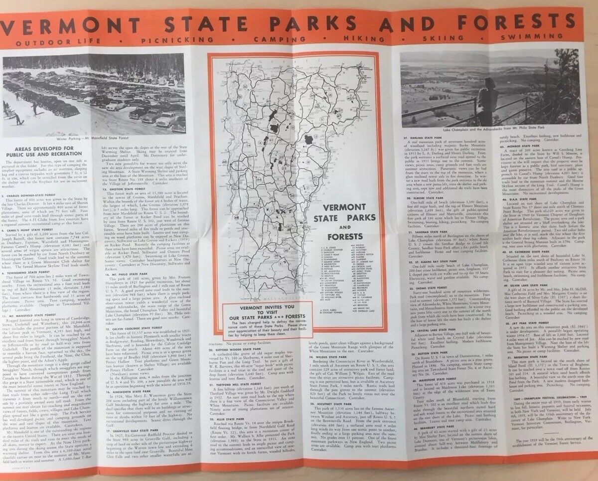 Vintage Vermont State Parks And Forests Map & Brochure Early 1950’s ...