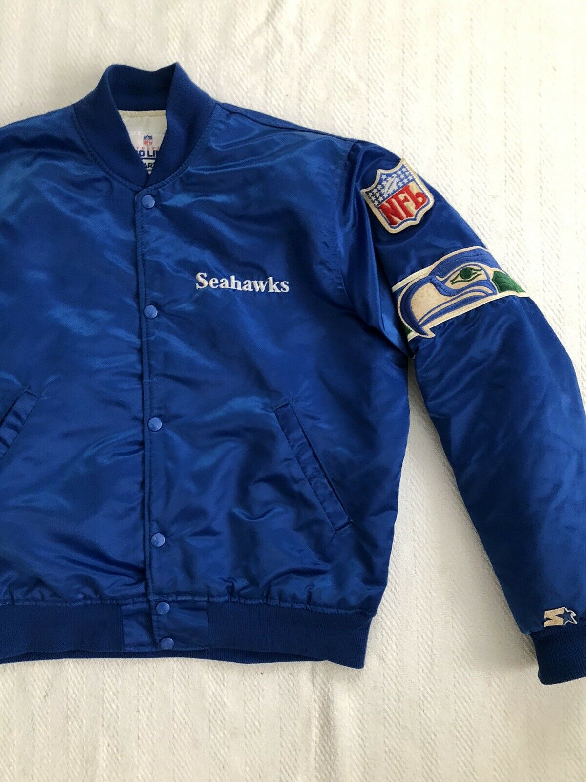 Vintage Starter Seattle Seahawks Blue NFL Snap Satin Jacket Mens Medium ...