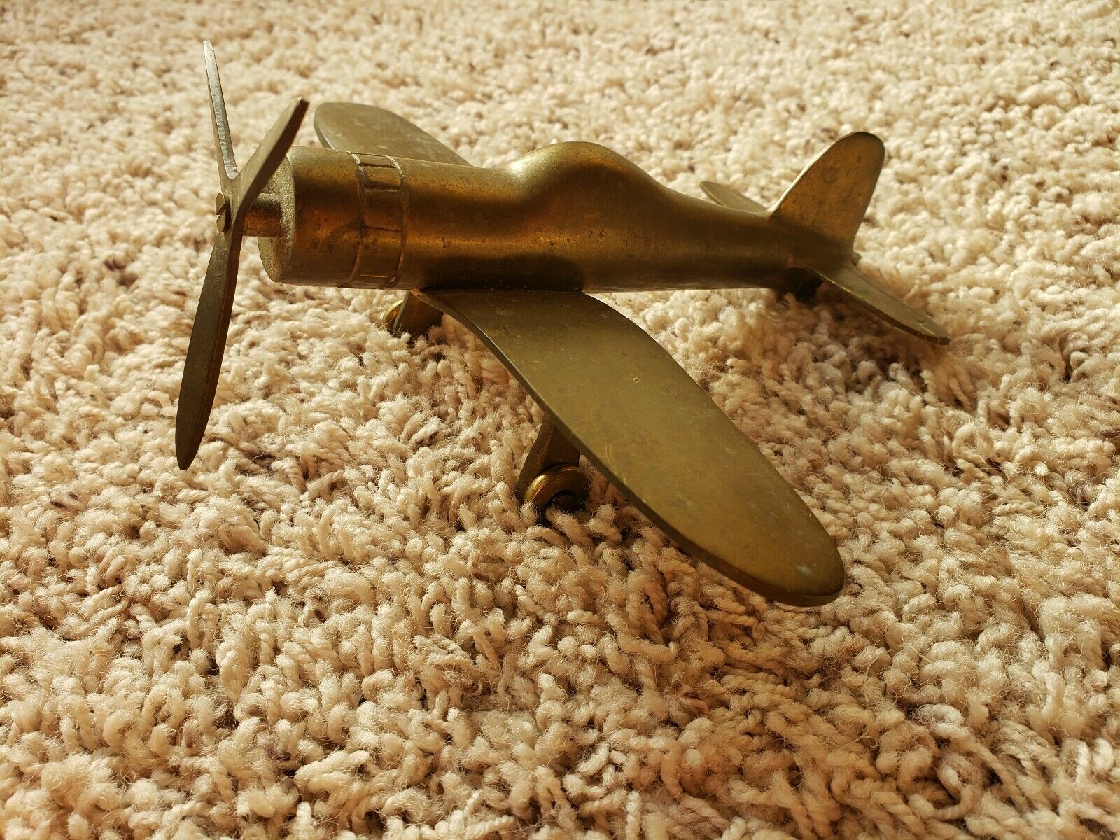 VINTAGE SOLID BRASS PROPELLER AIRPLANE MODEL WWII DOG FIGHTER PLANE ...