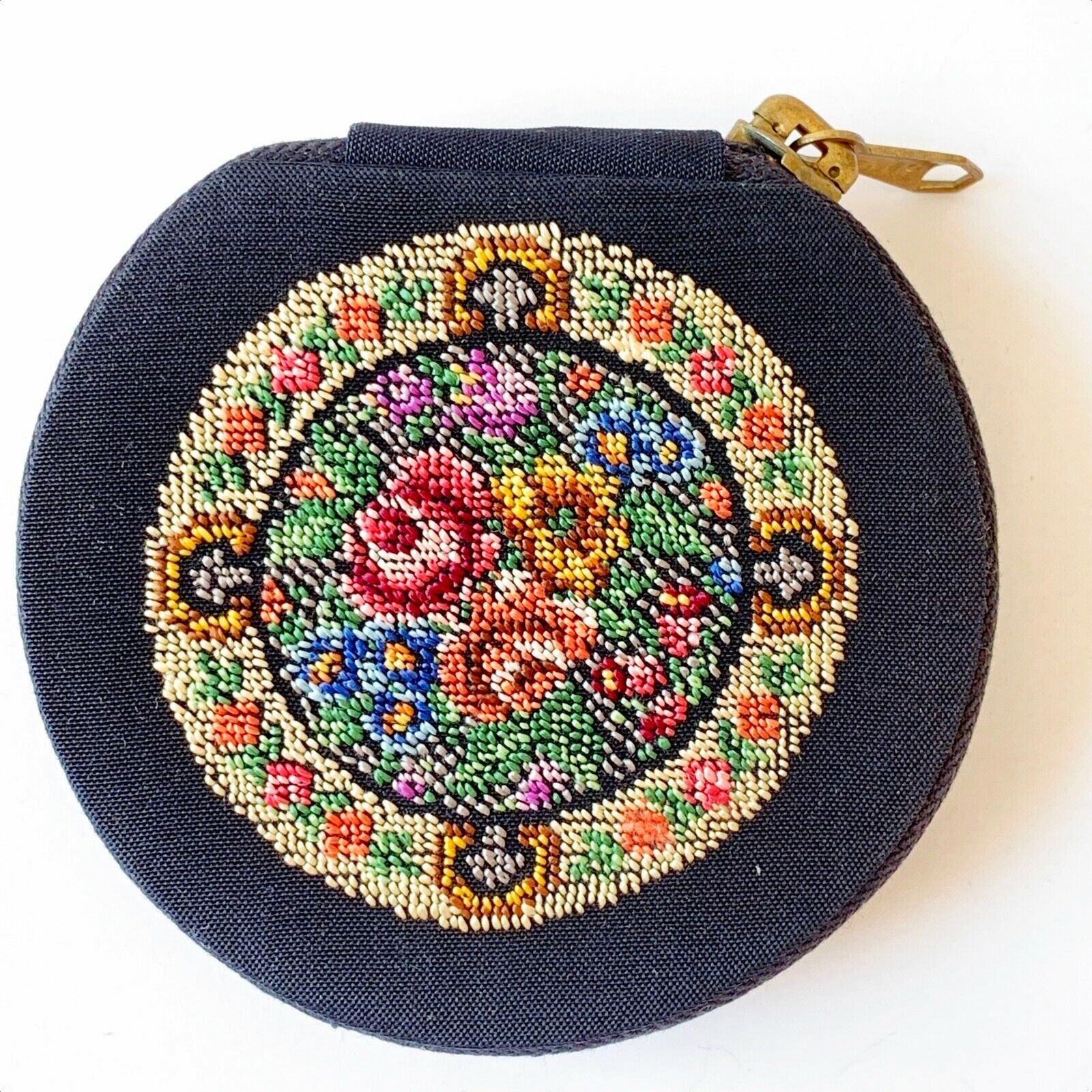 Antique VTG Petit Point Zipper Mirror Compact Celluloid Interior 20s ...