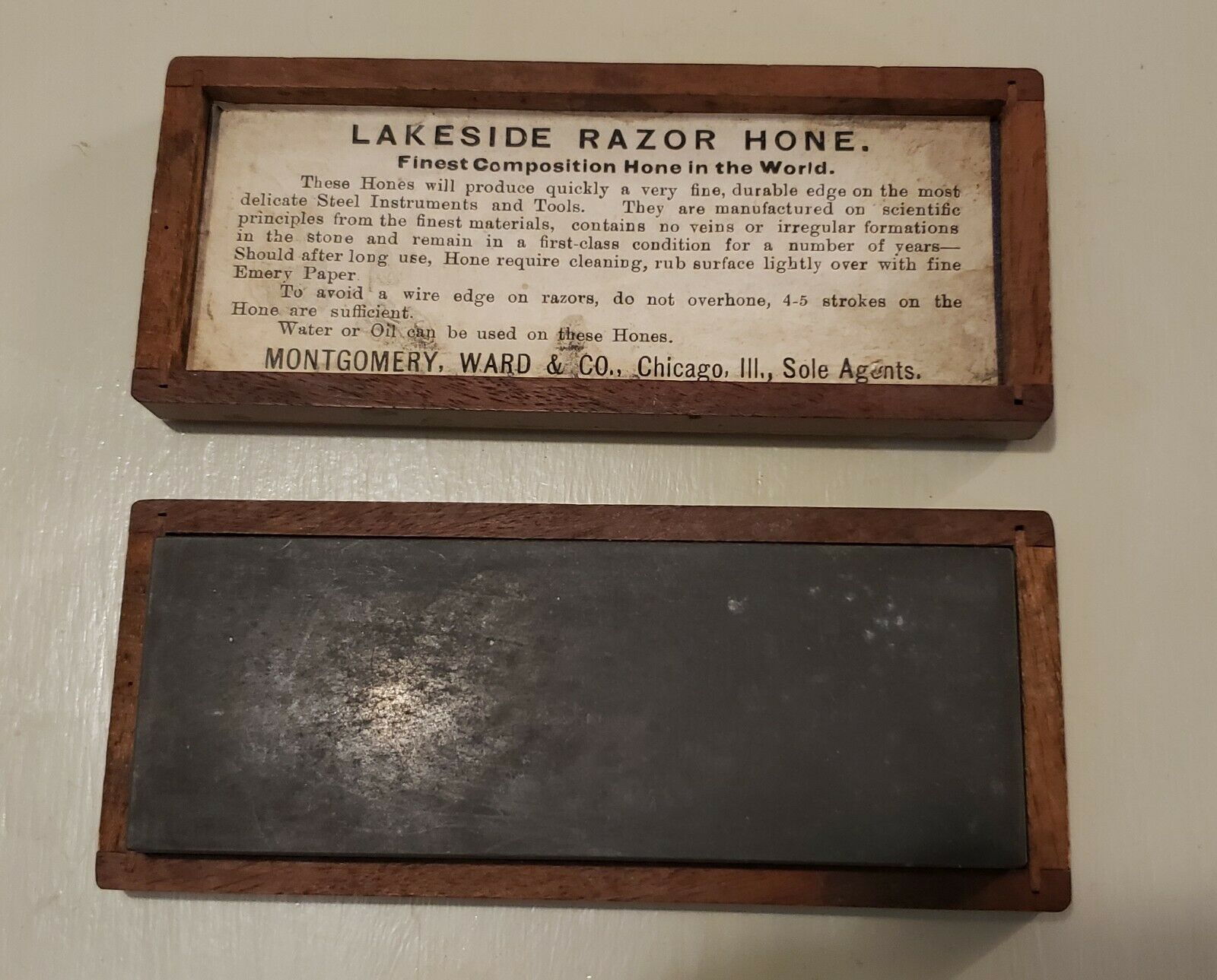 Vintage Lakeside Straight Razor Hone With Wood Box & Instructions ...