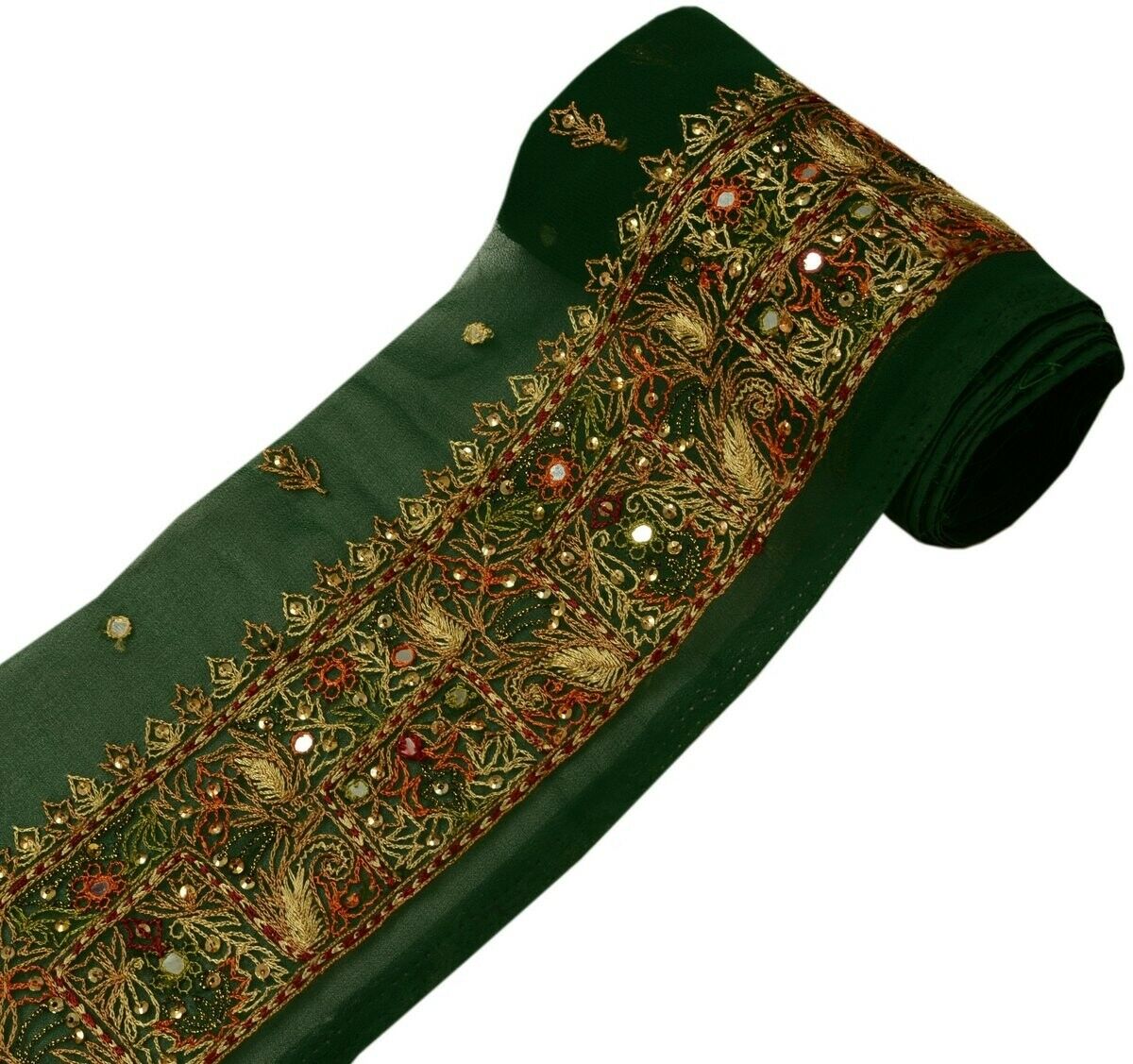 Vintage Saree Border Indian Craft Trim Embroidered Mirror Work Green ...