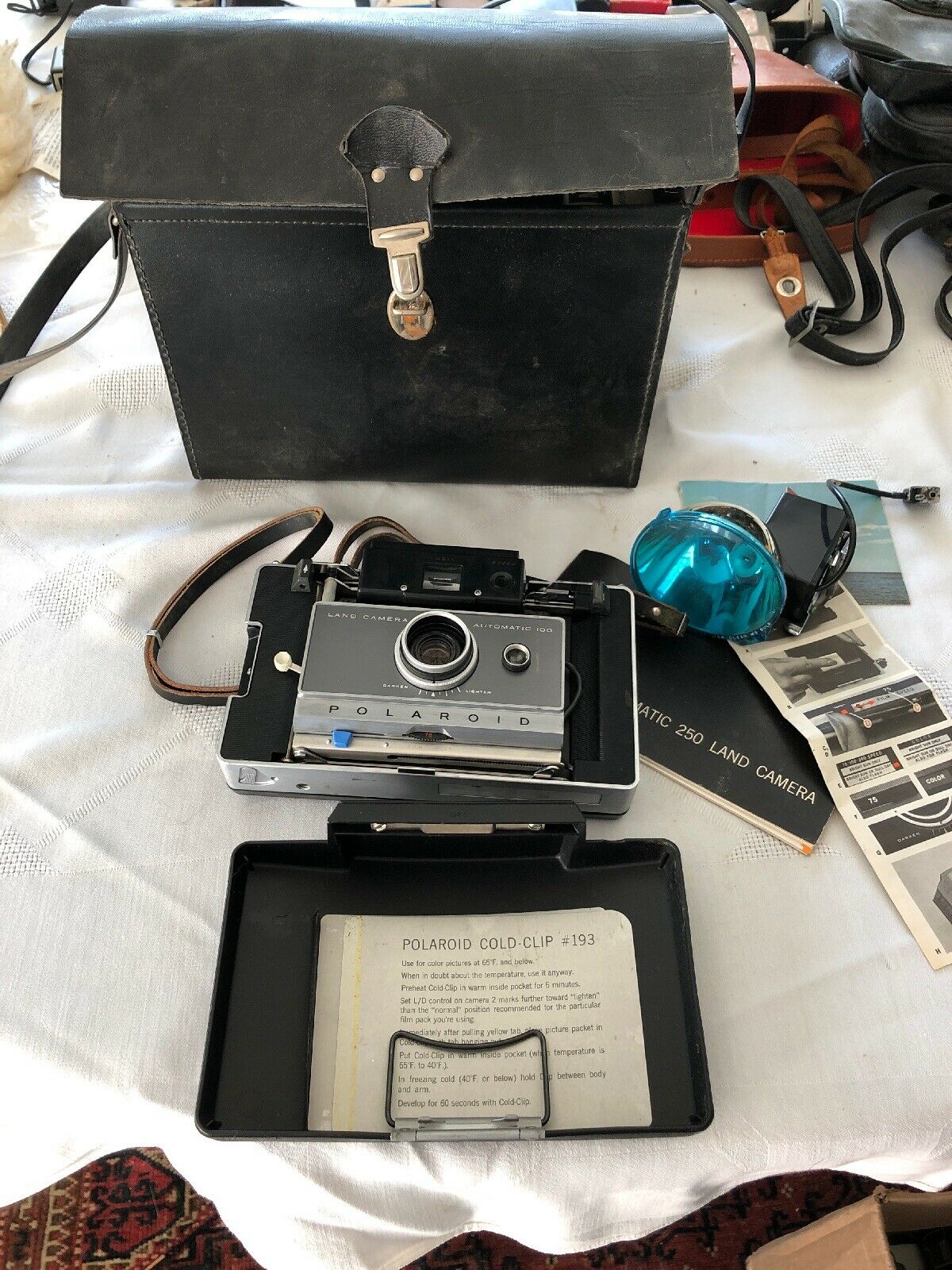 Vintage Polaroid Automatic 100 Land Camera With Case, Flash Manuals ...