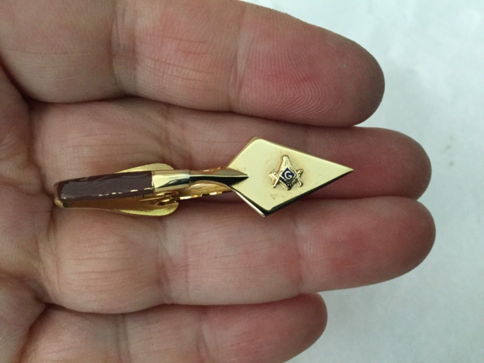 Vintage Masonic Trowel Tie Clasp Bar With Enamel Handle | #17513094