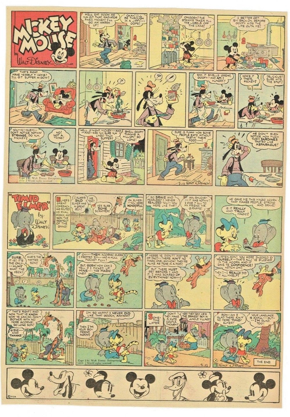 Vintage Mickey Mouse With Goofy (Walt Disney) 1939 Sunday Comic (Flash ...