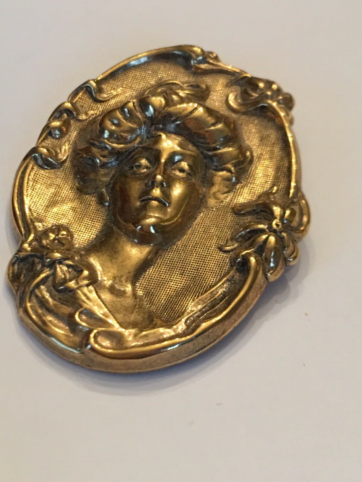 Vintage Victorian Woman Gold Tone Repousse Cameo Style Pin Brooch ...