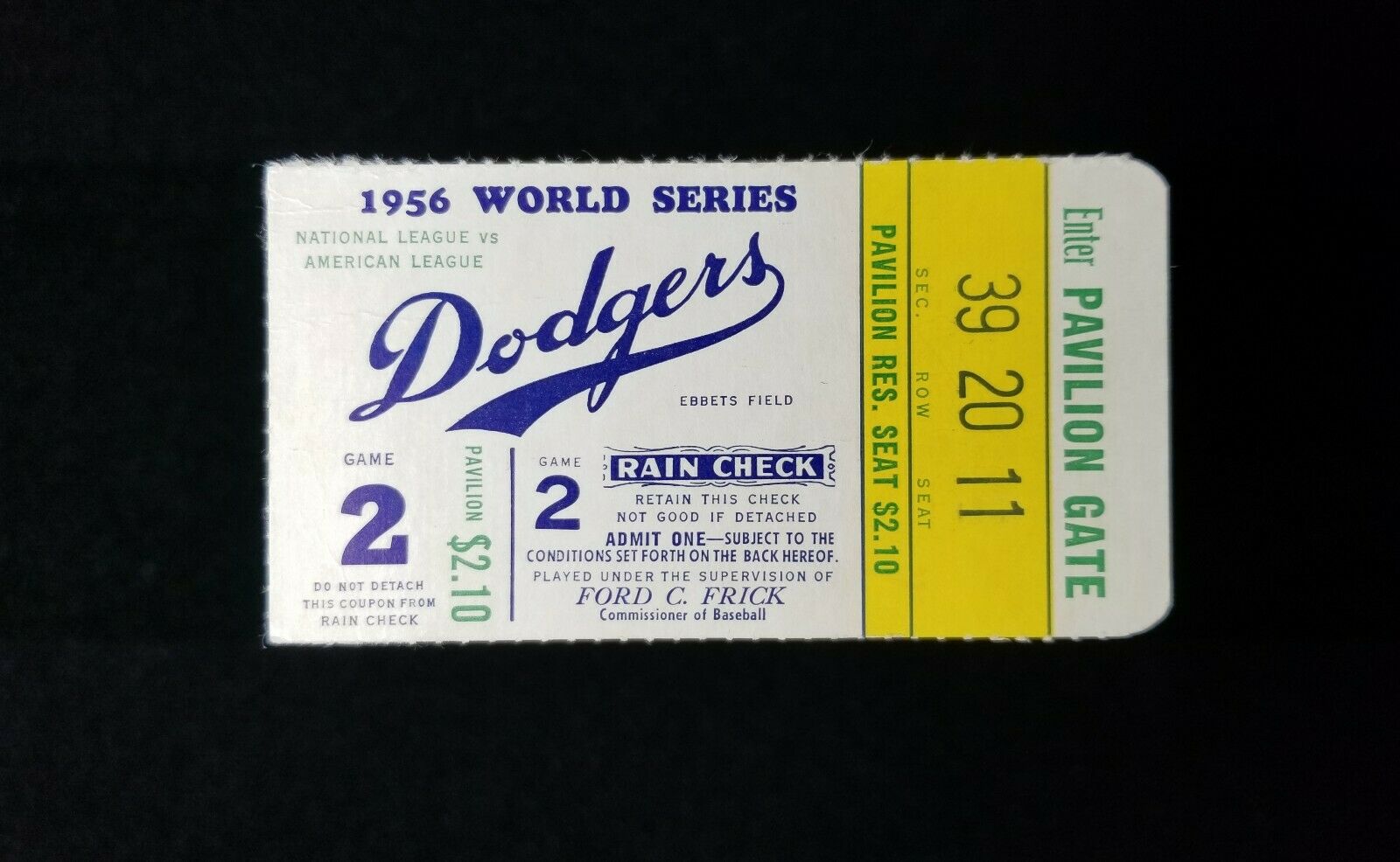 1956 York Yankees Brooklyn Dodgers EBBETS FIELD World Series Gm 2 ...