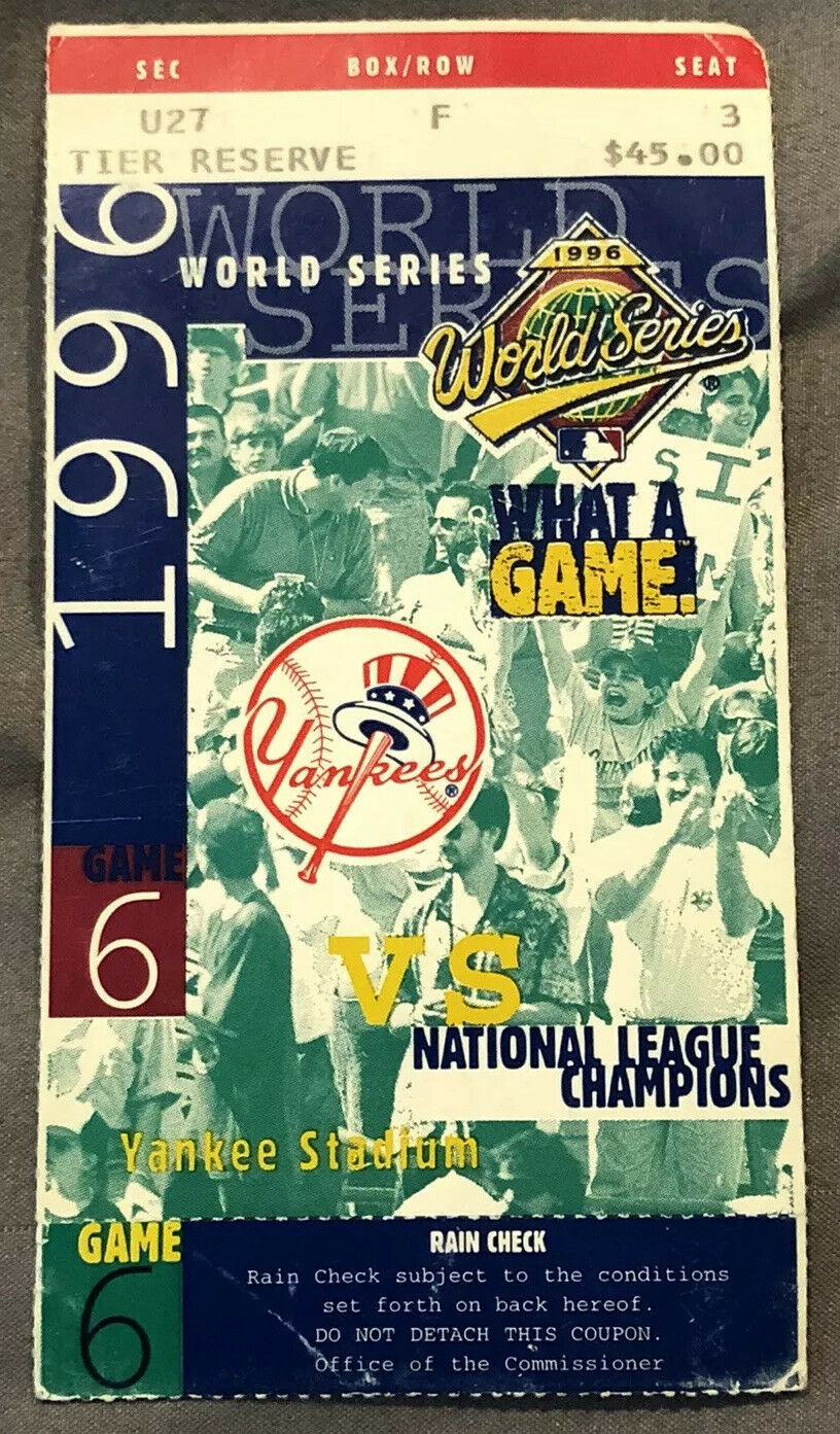 DEREK JETER 1ST WS WIN YORK YANKEES 1996 WORLD SERIES TICKET STUB GAME ...