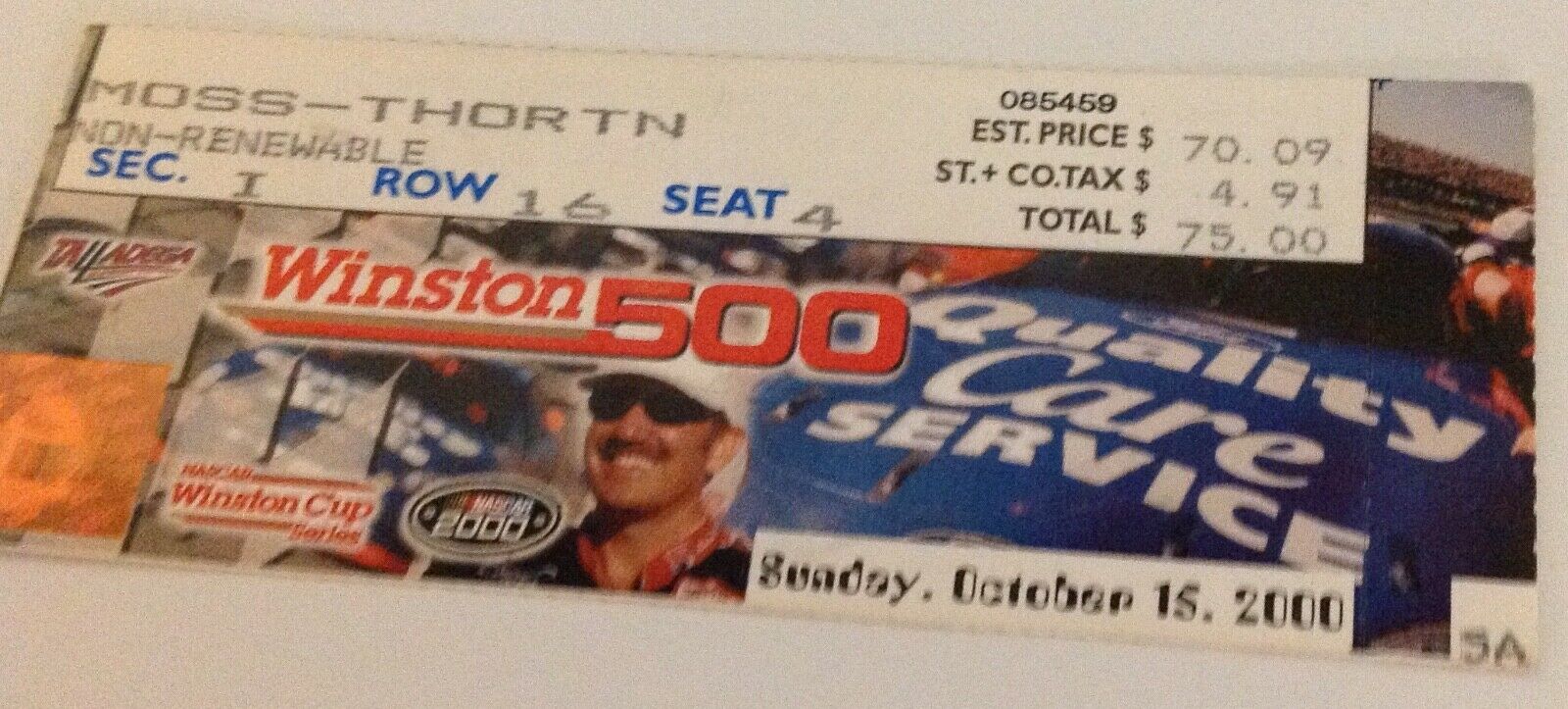 Nascar 2000 Winston 500 Ticket Stub Dale Earnhardt 76th Last Win ...