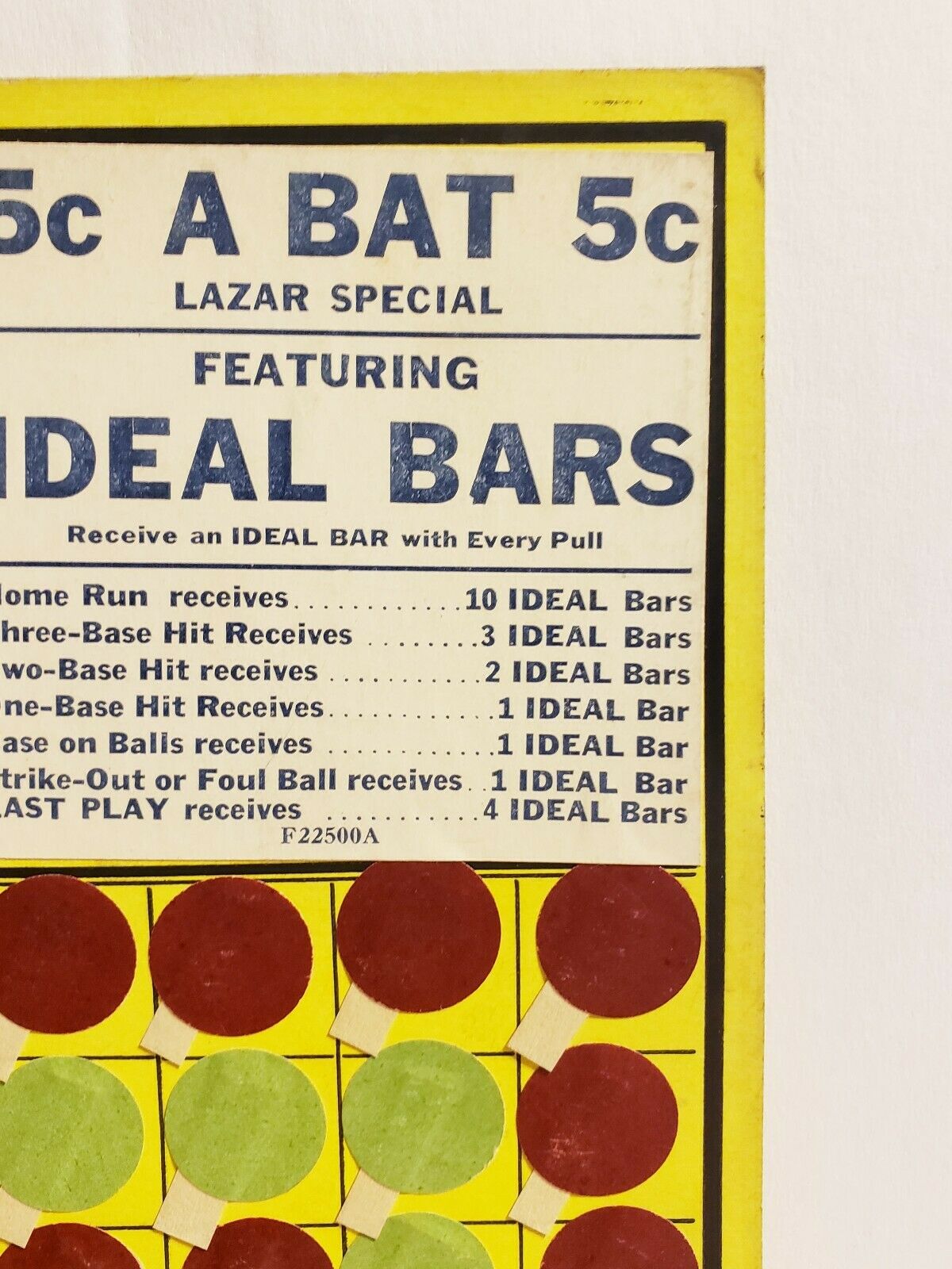 1930S IDEAL CANDY BAR 5 CENT BASEBALL GAME STORE PUNCH BOARD DISPLAY ...