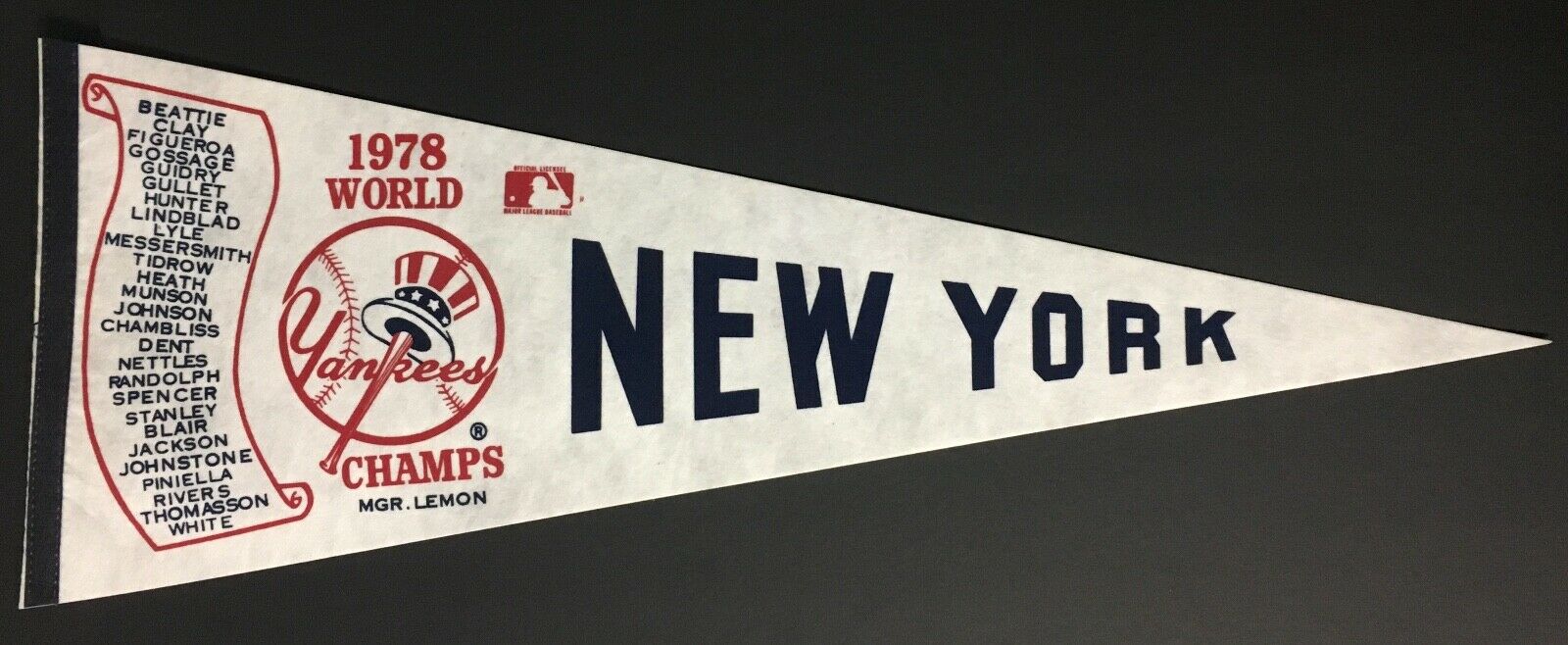 1978 York Yankees World Champs Scroll Pennant MLB Baseball Team Roster ...