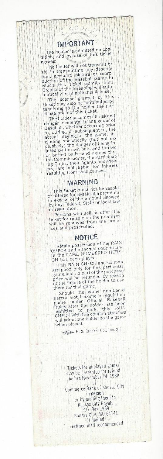 1980 World Series Full Ticket Philadelphia Phillies Vs. Kansas City ...