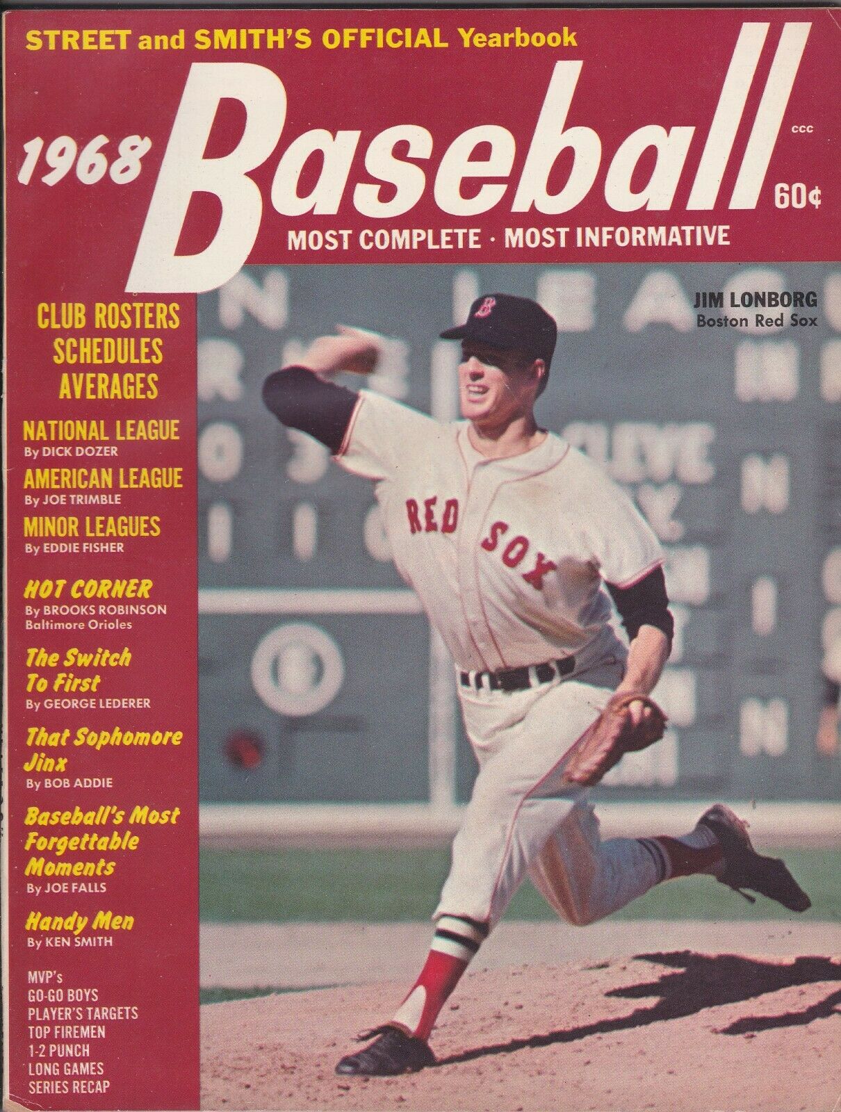 1968 STREET AND SMITH ' S BASEBALL YEARBOOK JIM LONBORG Boston Red Sox ...